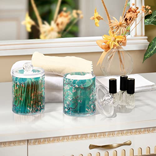 innewgogo Almond Blossom 2 Pack Cotton Swab Ball Holder Organizer Dispenser Plastic Glass Containers with Lids Cotton Swab Container Clear Bathroom Organizer Dispenser for Cotton Swabs