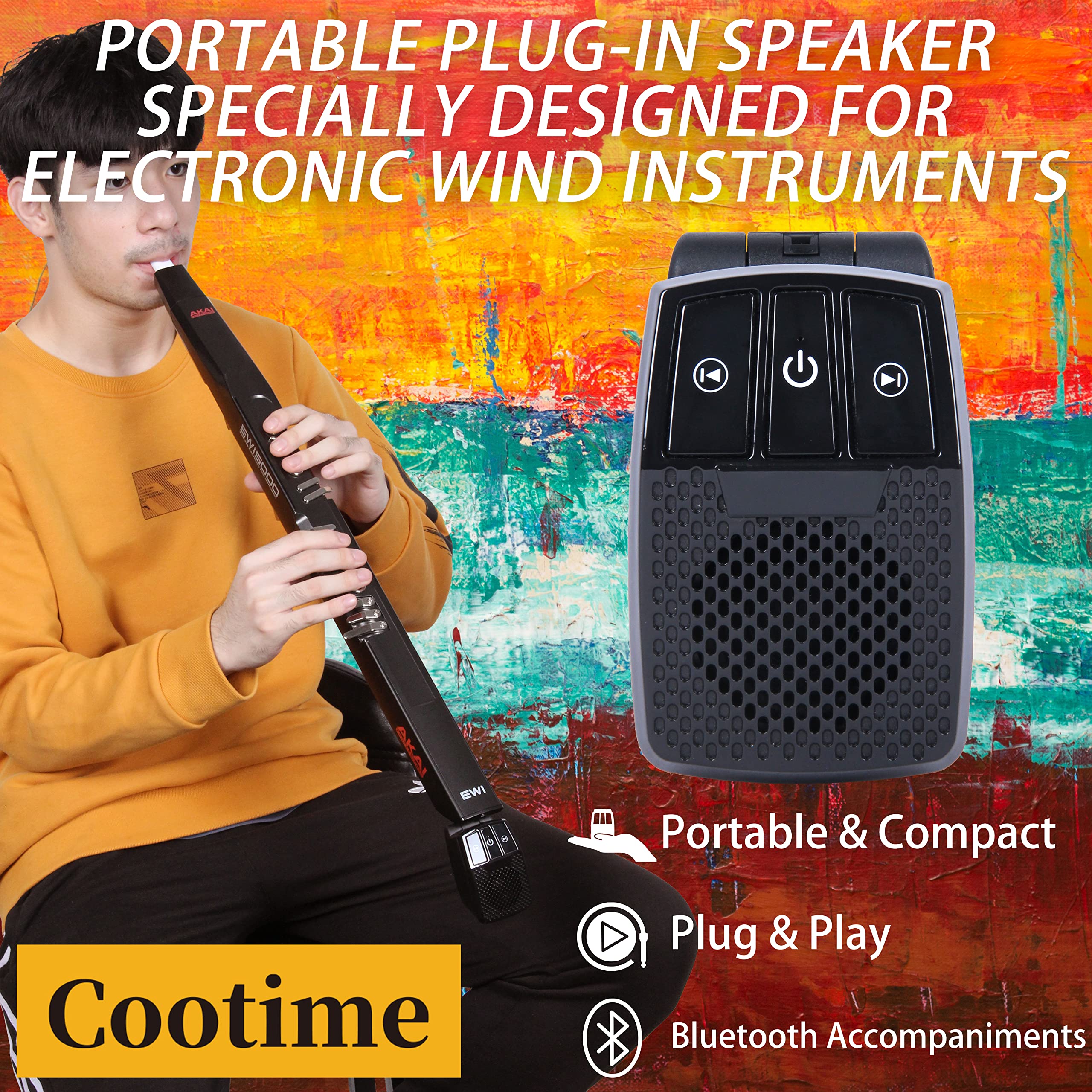 Cootime Portable Musical Instrument Speaker, Mini Amplifier with 6.35mm 3.5mm Plug Aux Audio Input, Accompaniment Speaker for EWI, Aerophone, Electric Guitar Bass, Keyboard Piano
