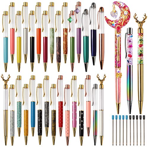 FUNSHOWCASE Floating Liquid Sand Ballpoint Pens Set 40-kit 30 Empty Tube Glitter Pen with 10 Replaced Black and Blue Refills