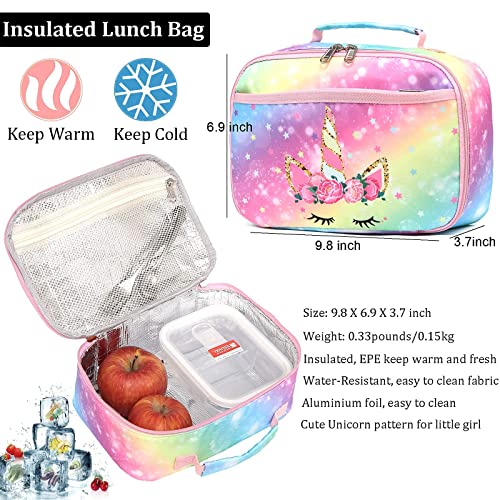 JIANYA Backpack for Girls Kids Backpack with Lunch Box Lightweight Rainbow Preschool Kindergarten Girl Bookbag School Bag