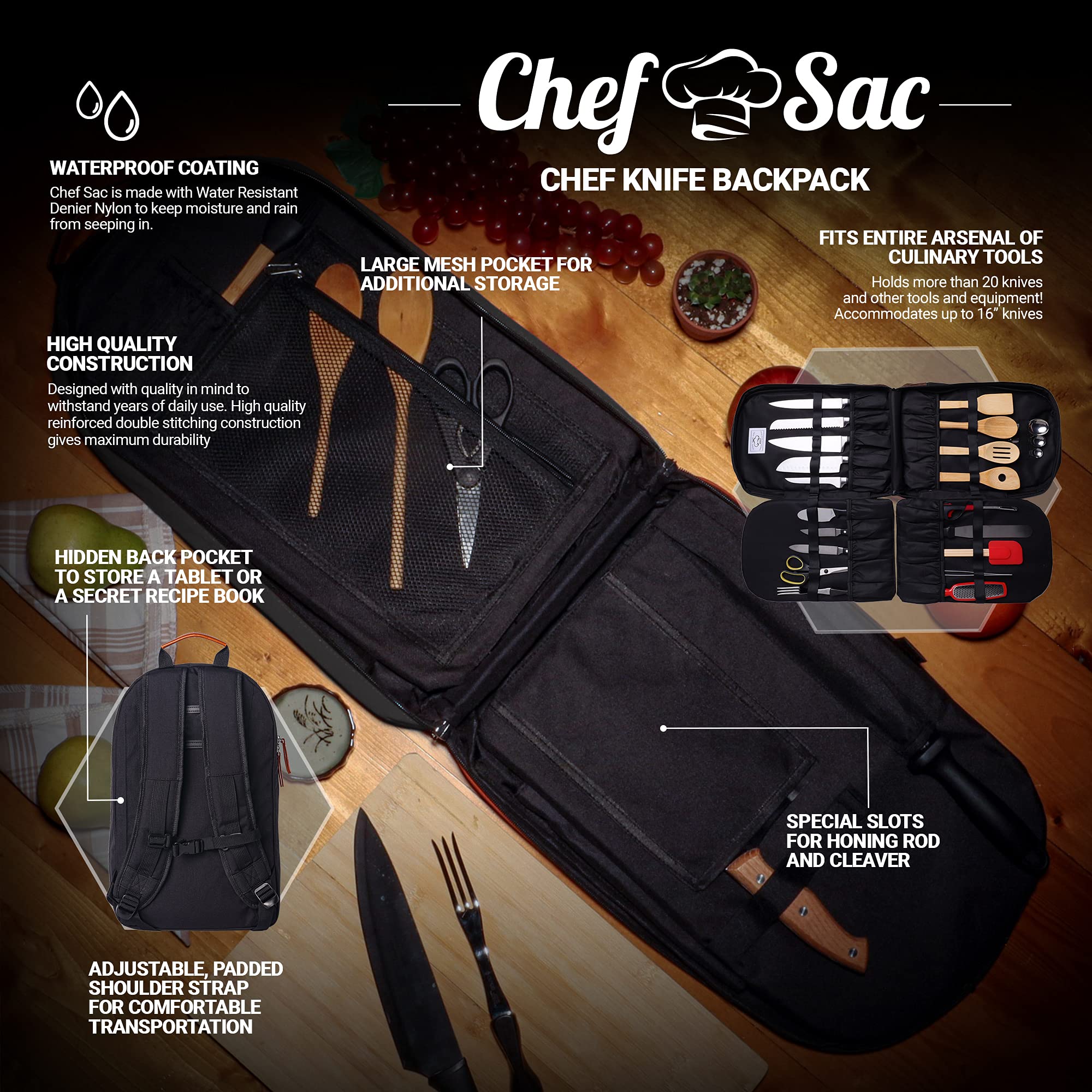 Chef Sac Chef Knife Backpack with 10-Pack Knife Guards Included