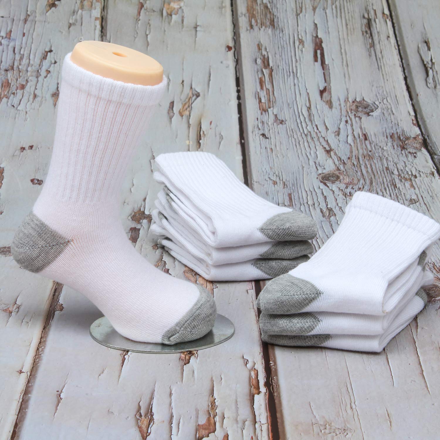 Cooraby 15 Pack Boys' Crew Socks Classics Ribbed Support Athletic Kids Socks (White & Gray, 2-4 Years)