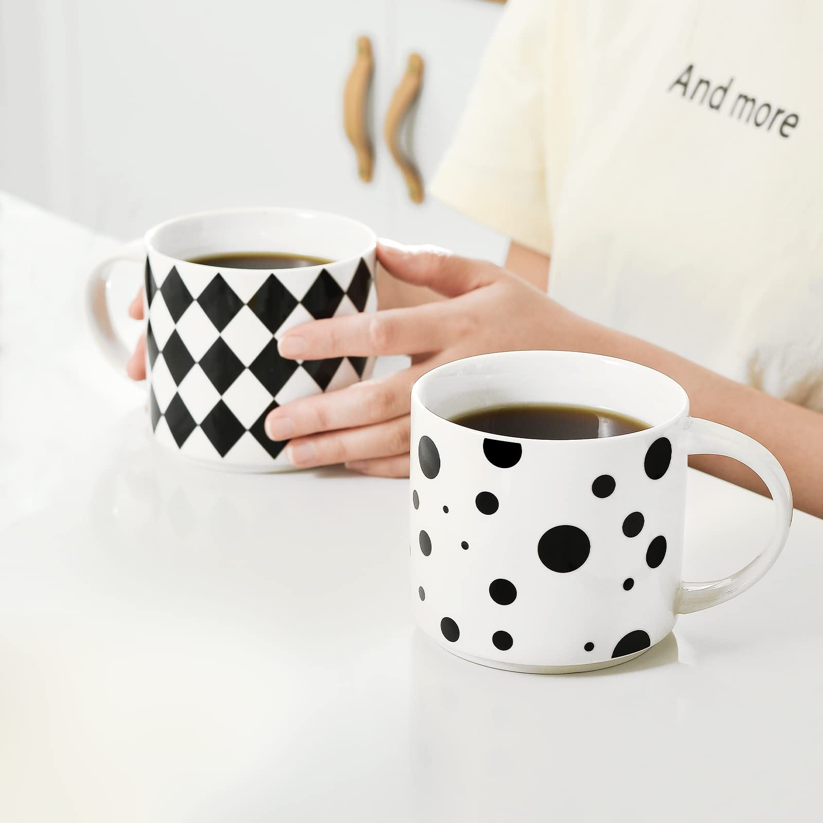 E-liu 14oz Ceramic Coffee Mug Set - 4 Patterns, Durable, Easy to Clean, Microwave & Dishwasher Safe, Perfect for Coffee, Tea, Hot Chocolate - Gift for Birthdays, Housewarming