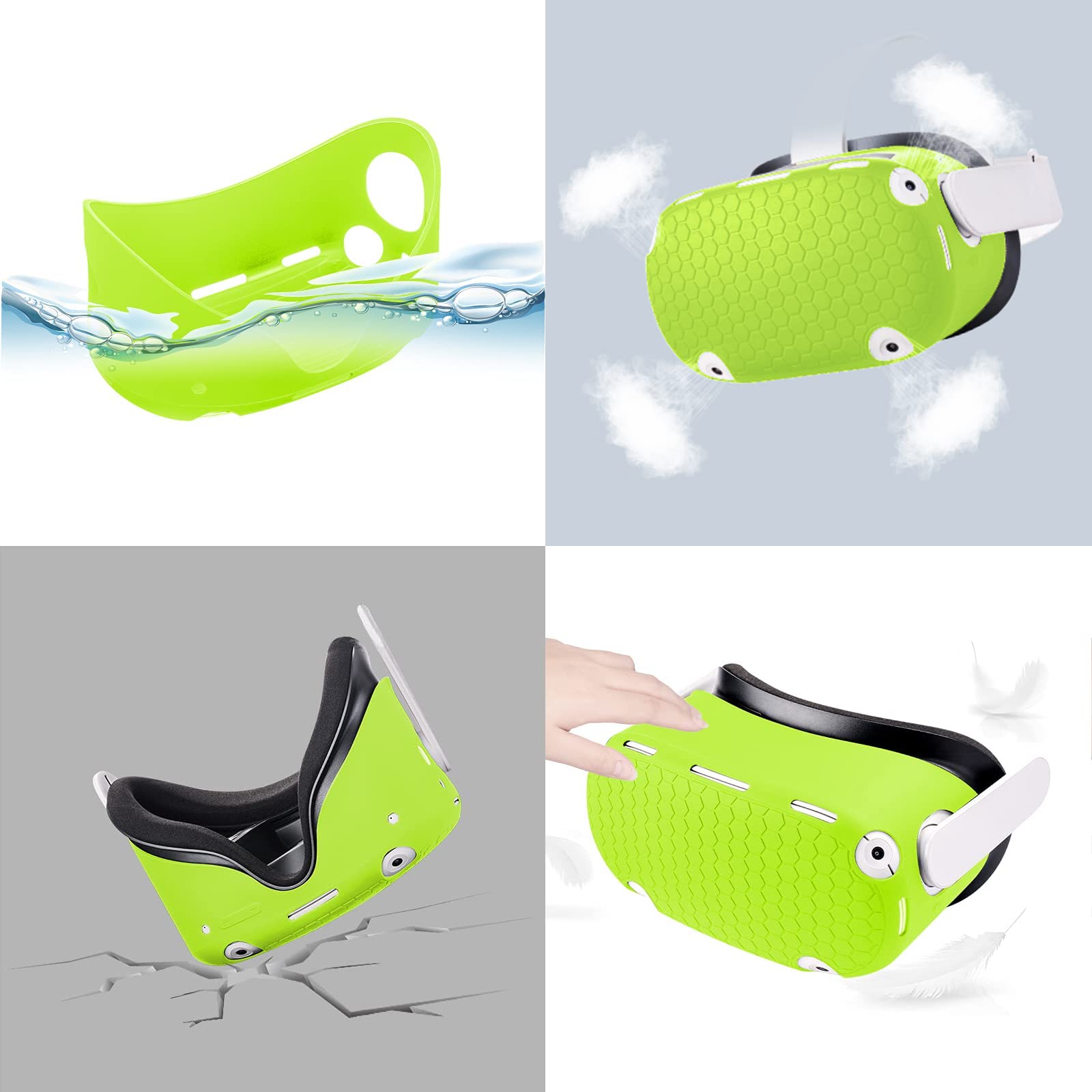 Compatible with Oculus Quest 2 Silicone Case Accessory with VR Case Cover, Silicone VR Face Cover Pad and Touch Controller Grip Cover Compatible with Quest 2, Lens Cover, Eye Mask (Green)