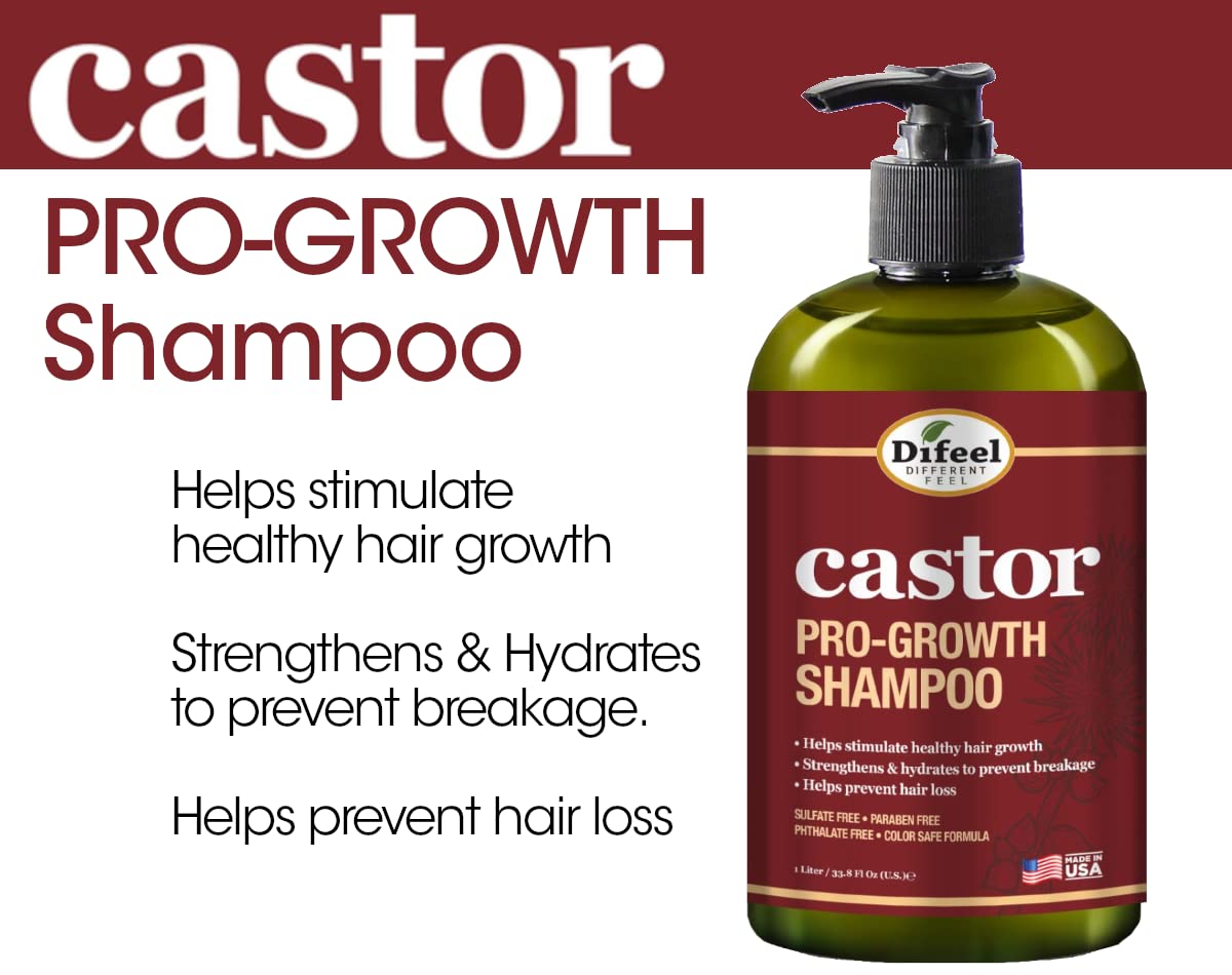 Difeel Castor Pro-Growth Hair Care Gift Set - 4-PC Shampoo, Conditioner, Hair Mask, and Hair Oil
