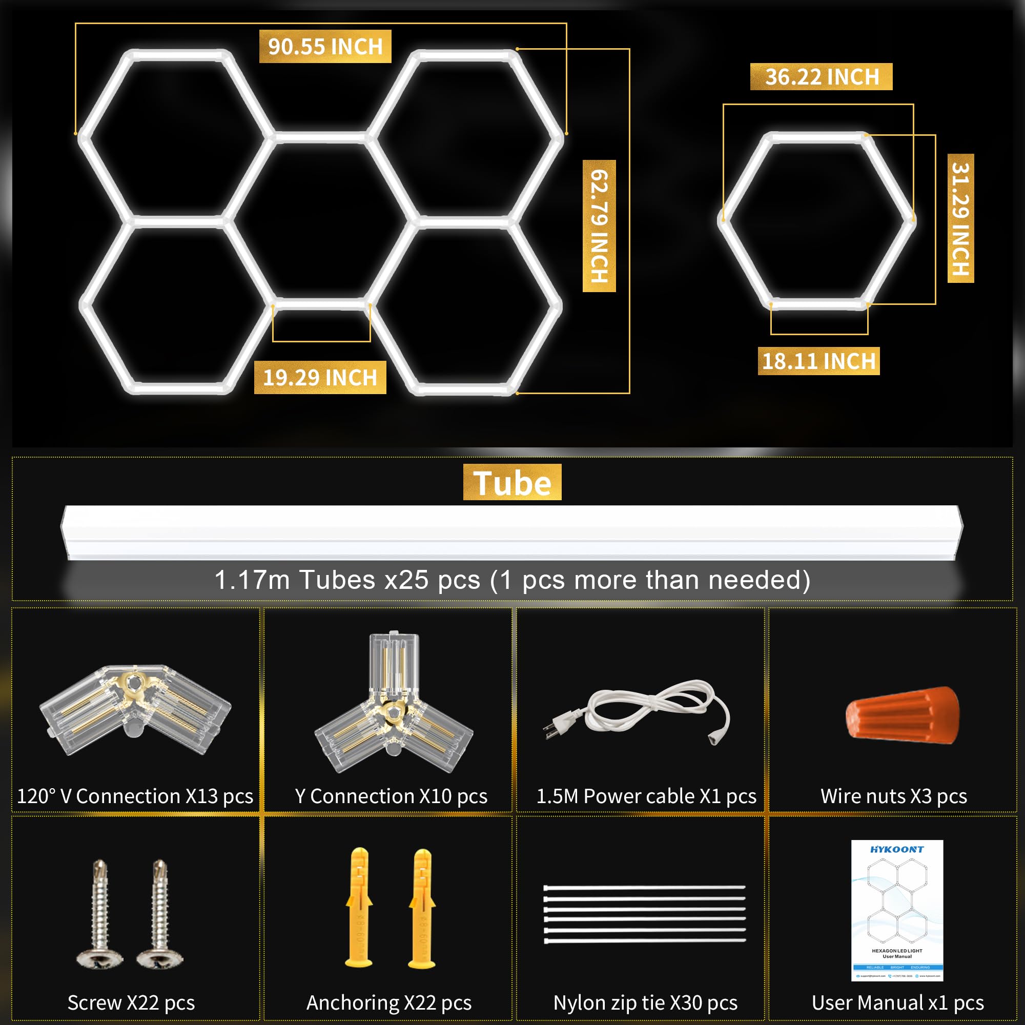 Dimgogo Hexagon LED Garage Ceiling Lights,25 Pack 17280LM Super Bright LED car Lights for Warehouse Basement Workshop Gym Car Detailing Shop Wash Room