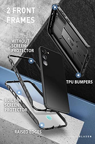 i-Blason Armorbox for Samsung Galaxy S23 Case with Built-in Screen Protector, [2 Front Frames] Full-Body Rugged Anti-Slip Bumper Case with Kickstand & Belt Clip Holster (Black)