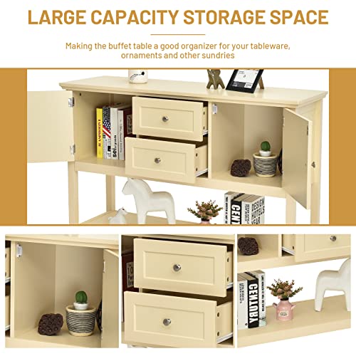 COSTWAY Buffet Sideboard, with 2 Wood Storage Drawers & Open Shelf, Console Table for Living Room Kitchen Dining Room Furniture (Beige)