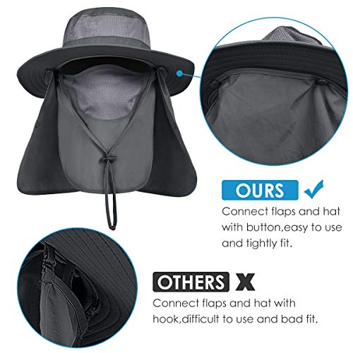 IYEBRAO Mens Outdoor Sun Hat with Face Neck Flap UV Protection for Fishing Hiking Garden (2 Pack-Dark Gray&Light Gray)