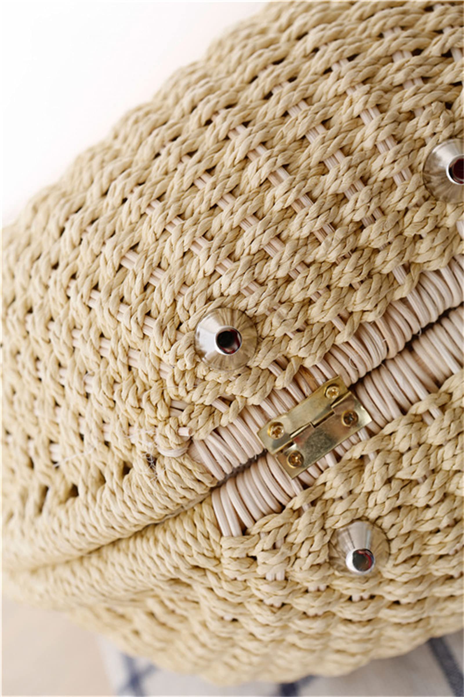 DAISHA Straw Bags for Women,Hand-woven Shell Bag Handle Ring Tote Retro Summer Beach Rattan bag., Beige, 11x10.23x5.9 inches(lxwxh)