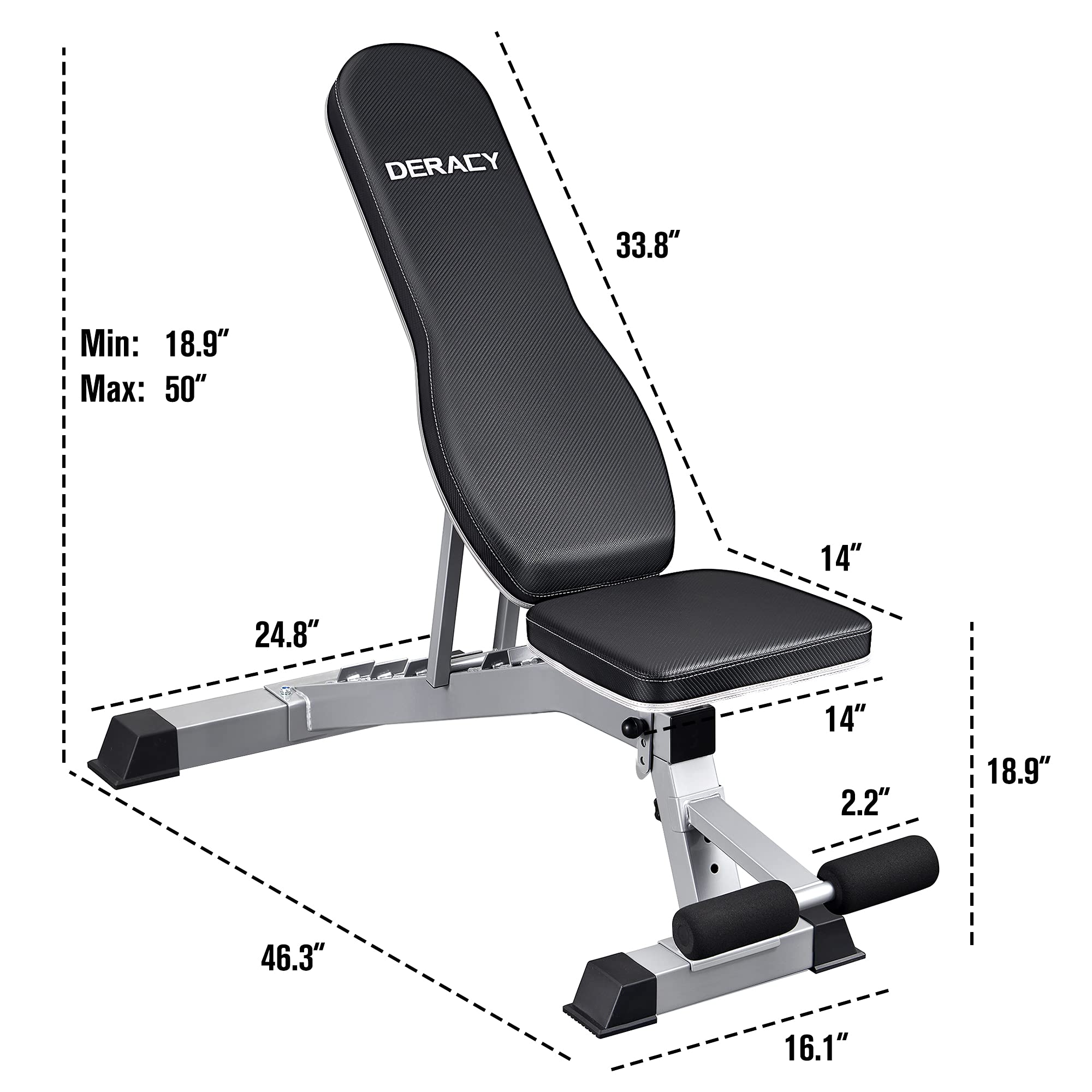 DERACY Adjustable Weight Bench for Full Body Workout, Incline and Decline Weight Bench for Indoor Workout, Home Gym, Enhanced Waist Pad
