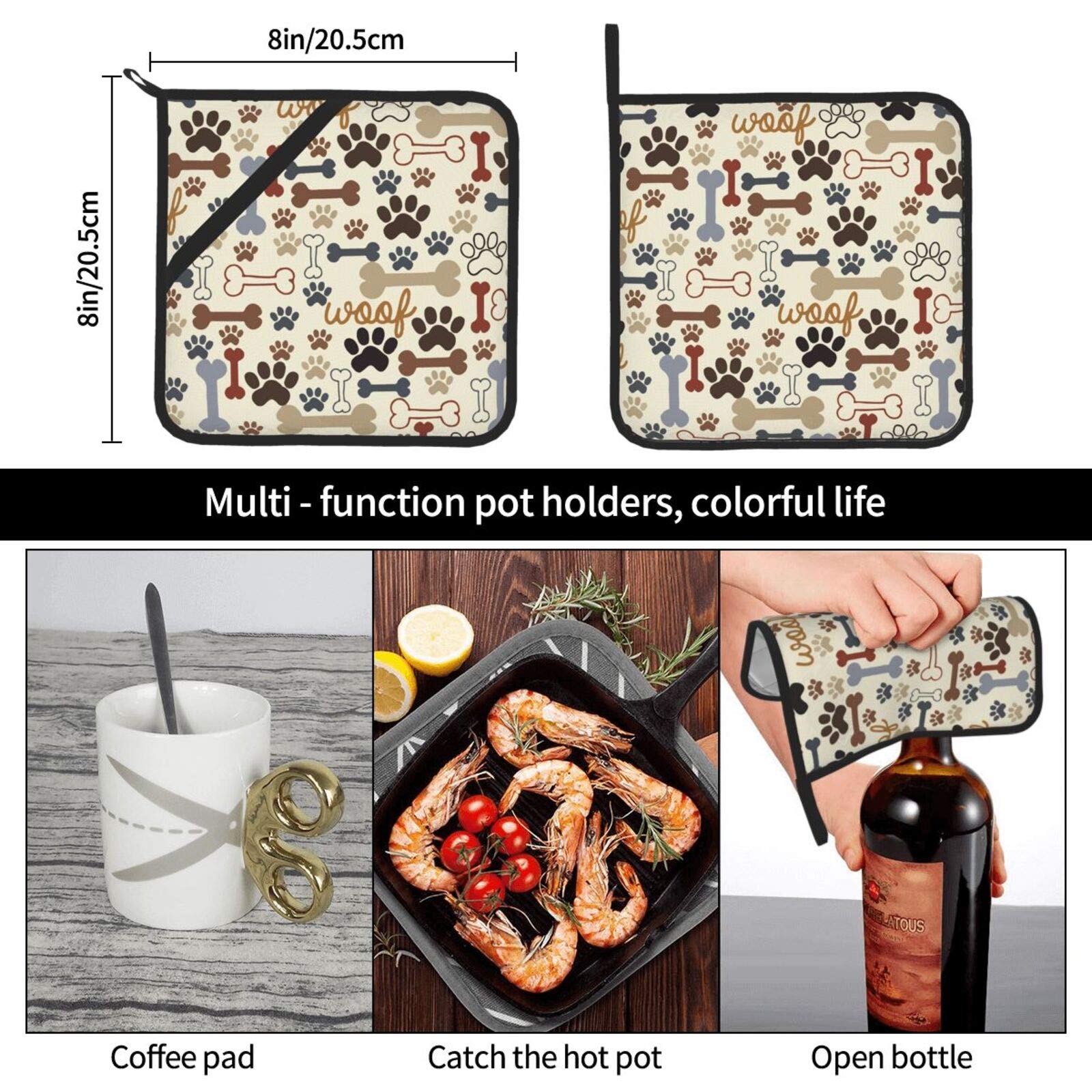 Dog Paw Pot Holders for Kitchen Heat Resistant Potholders for Cooking Baking Grilling Microwave