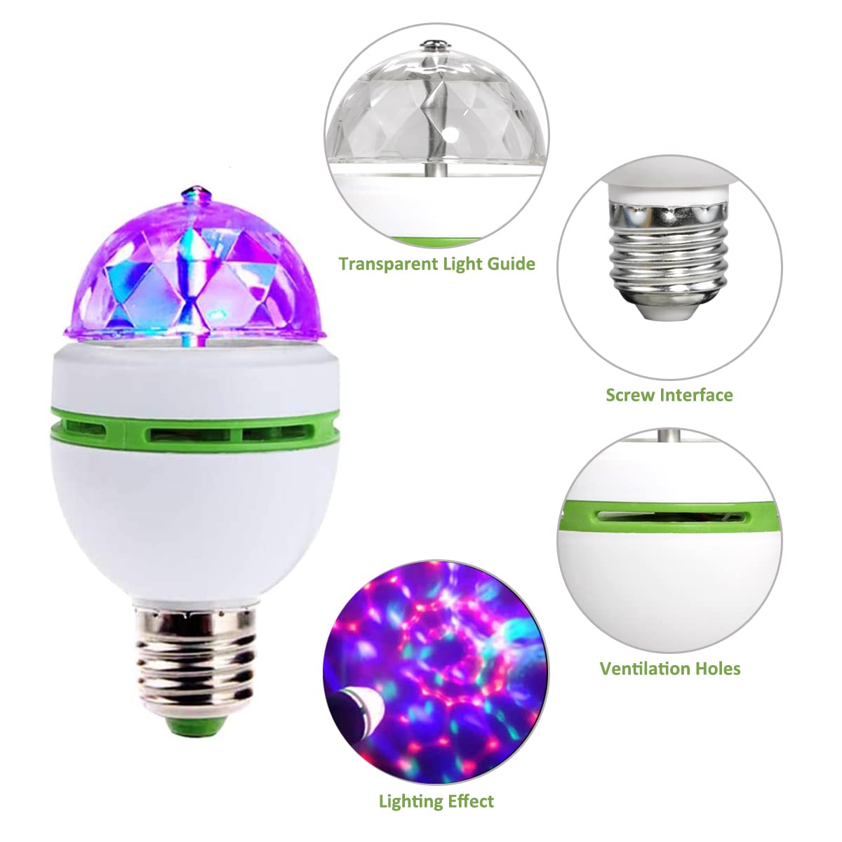 LED Ball Bulb Lamp, 3W E27 LED RGB Crystal Rotating Stage Bulb Voice Auto Rotating Stage Light(1 pcs)