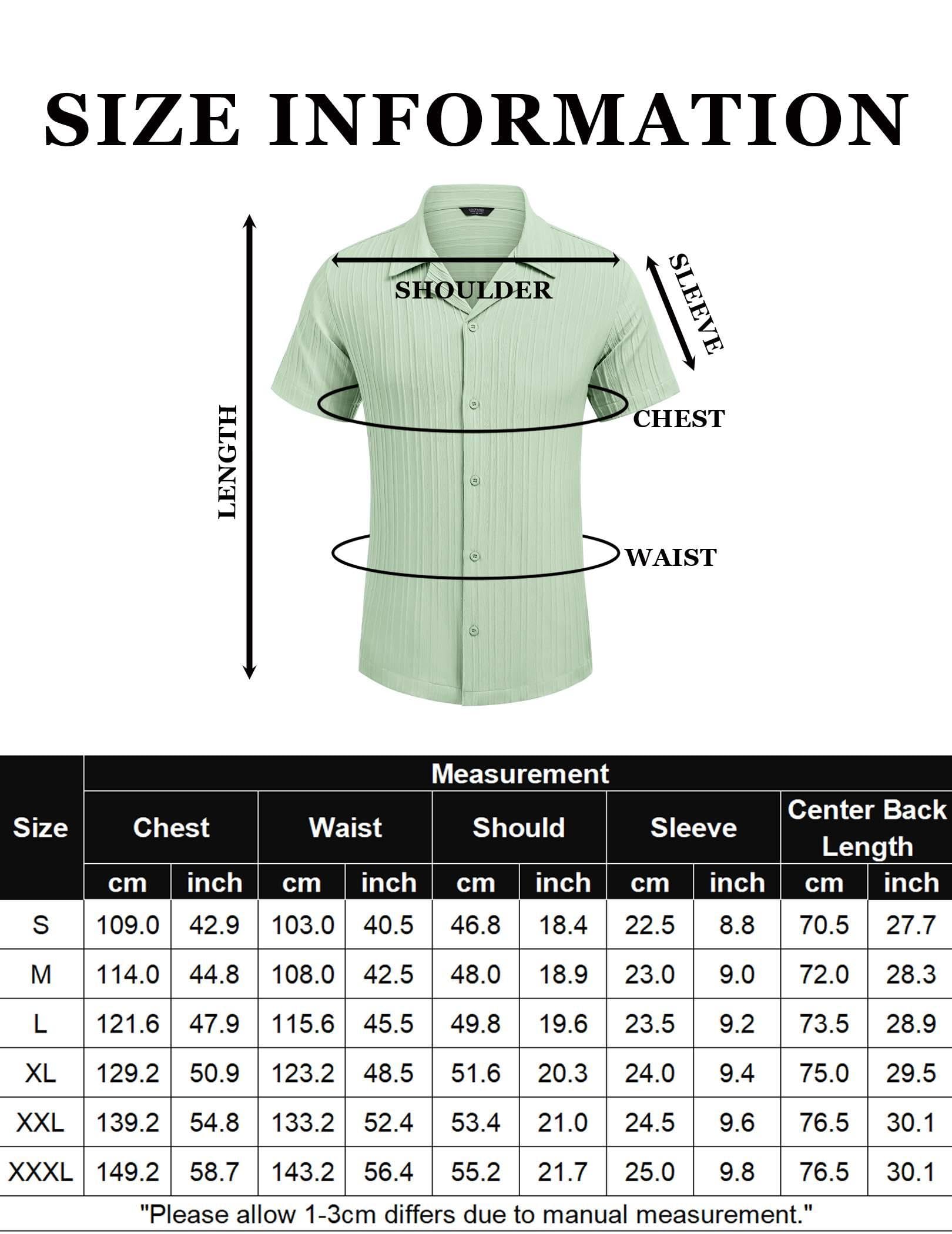 COOFANDY Button Down Shirt Men Button Down Short Sleeve Shirt Button Up Shirts for Men Linen Shirts for Men Summer Beach Shirt Light Green - M