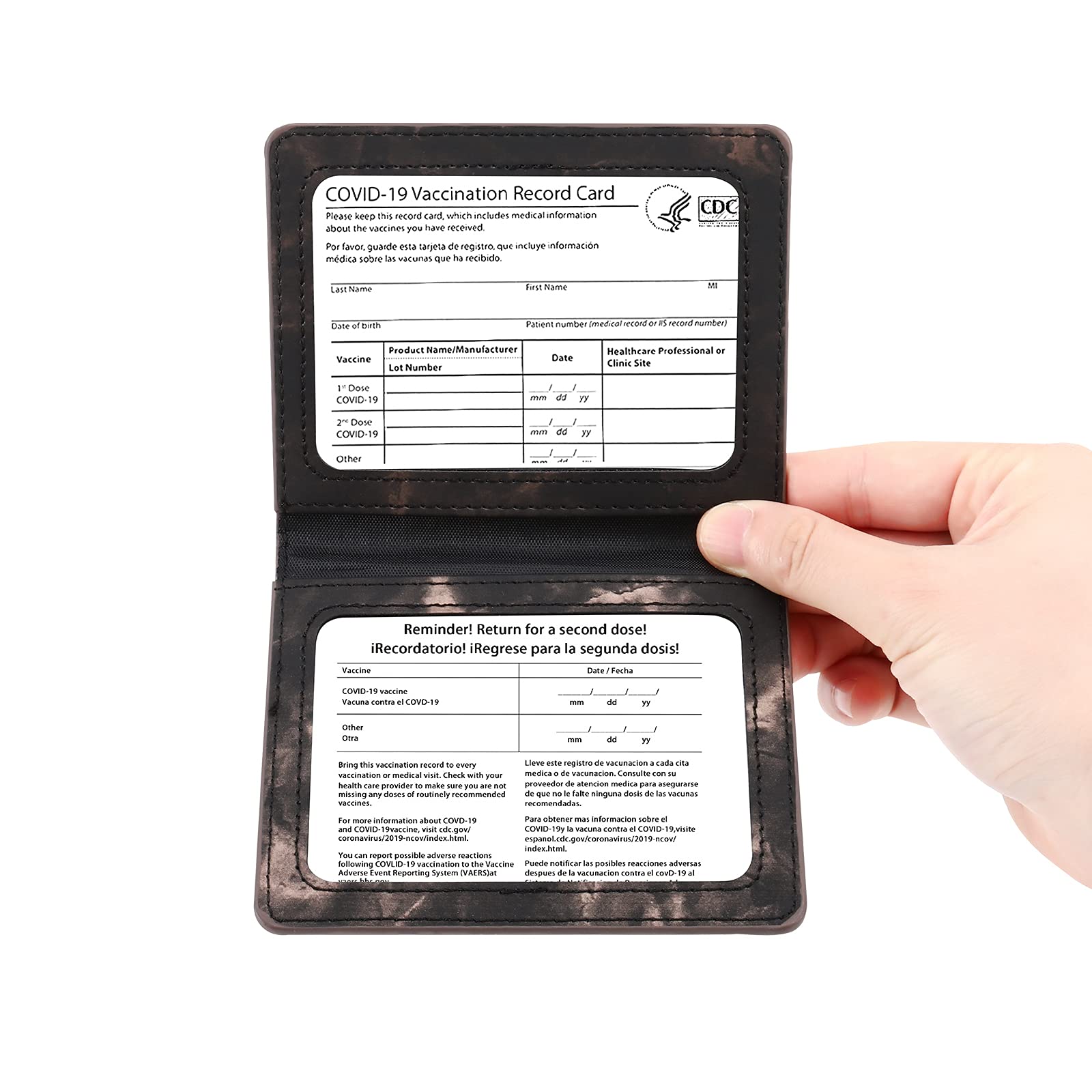 CDC Vaccine Card Protector in PU Leather for Business Travel,Marble Pattern 4x3 Waterproof Vaccine Record Card Protective Cover,Portable Vaccine Card Holder?Black?