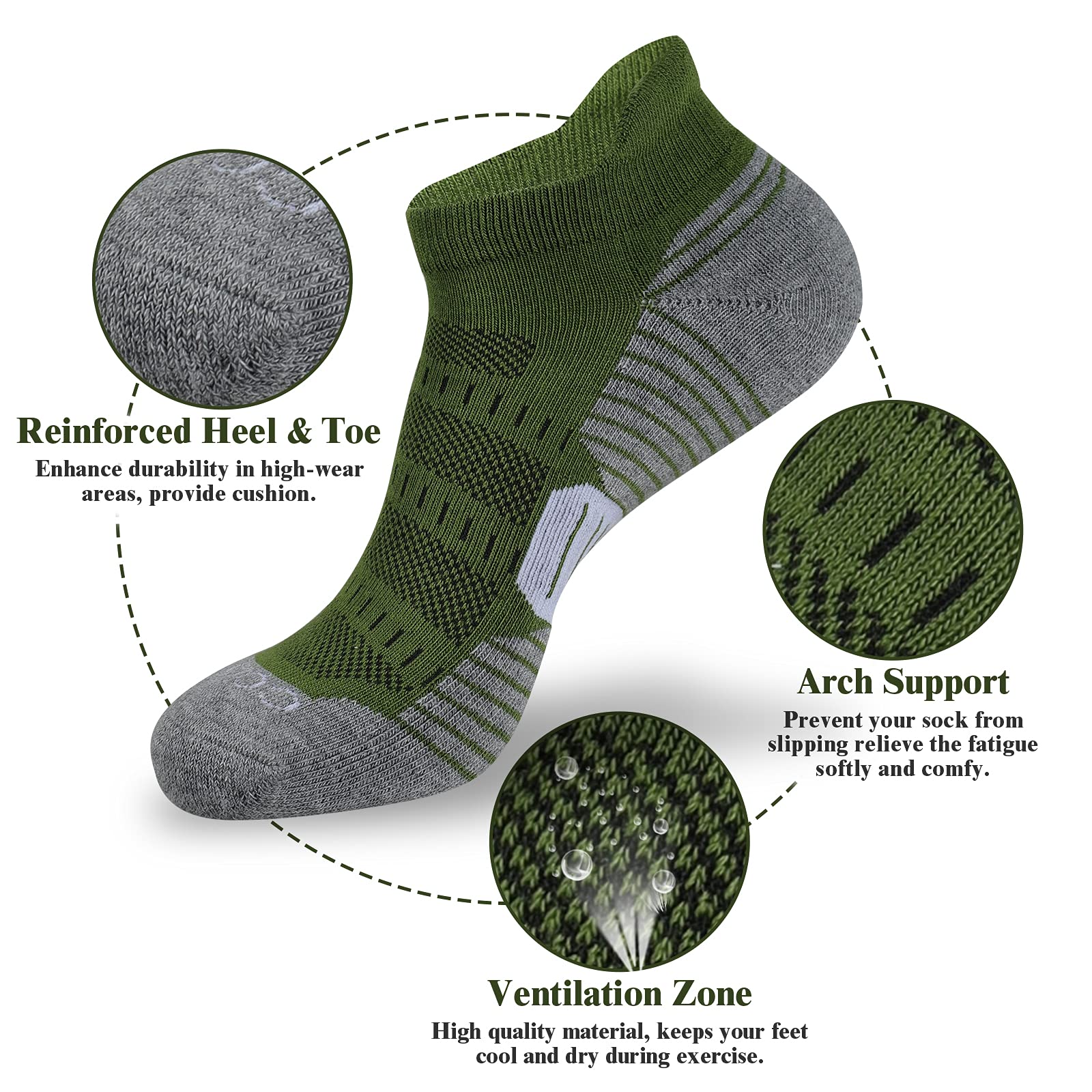 COOVAN Mens Ankle Athletic Socks 7 Pack Low Cut Cushioned Breathable Running Sports Socks