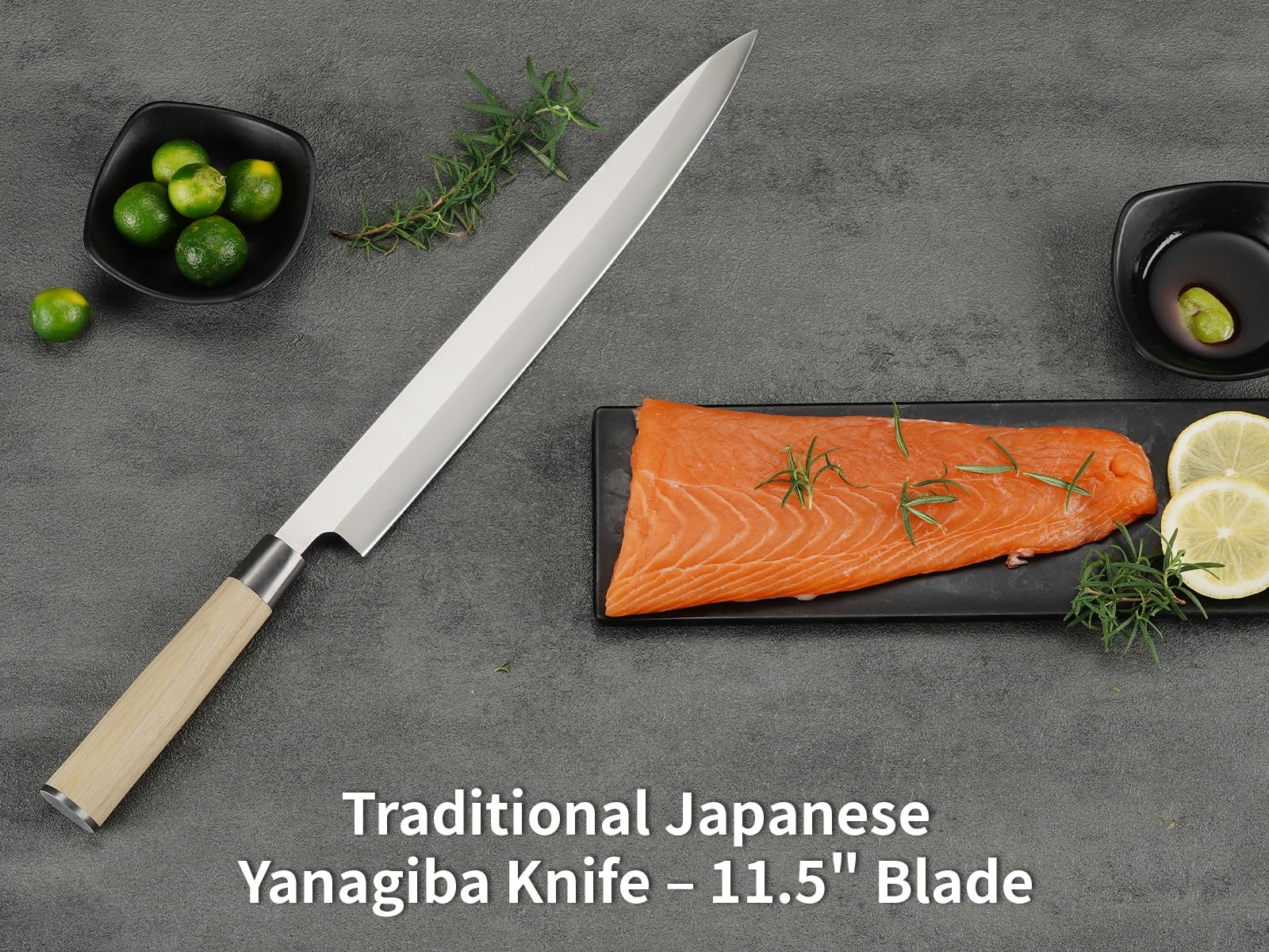 Hollory Sashimi Sushi Knife – 11.5 inch Japanese Yanagiba Slicing knife, Super Sharp Professional High Carbon Stainless Steel Single Bevel Fish Knife with Pakkawood Handle