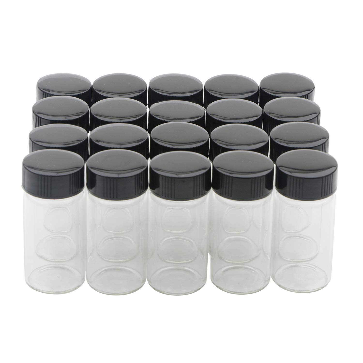 Kesell 20-Pack 20ml Glass Vials with Screw Caps - Small Vials for Essential Oil, and Specimen Samples - Clear Bottles with Lids