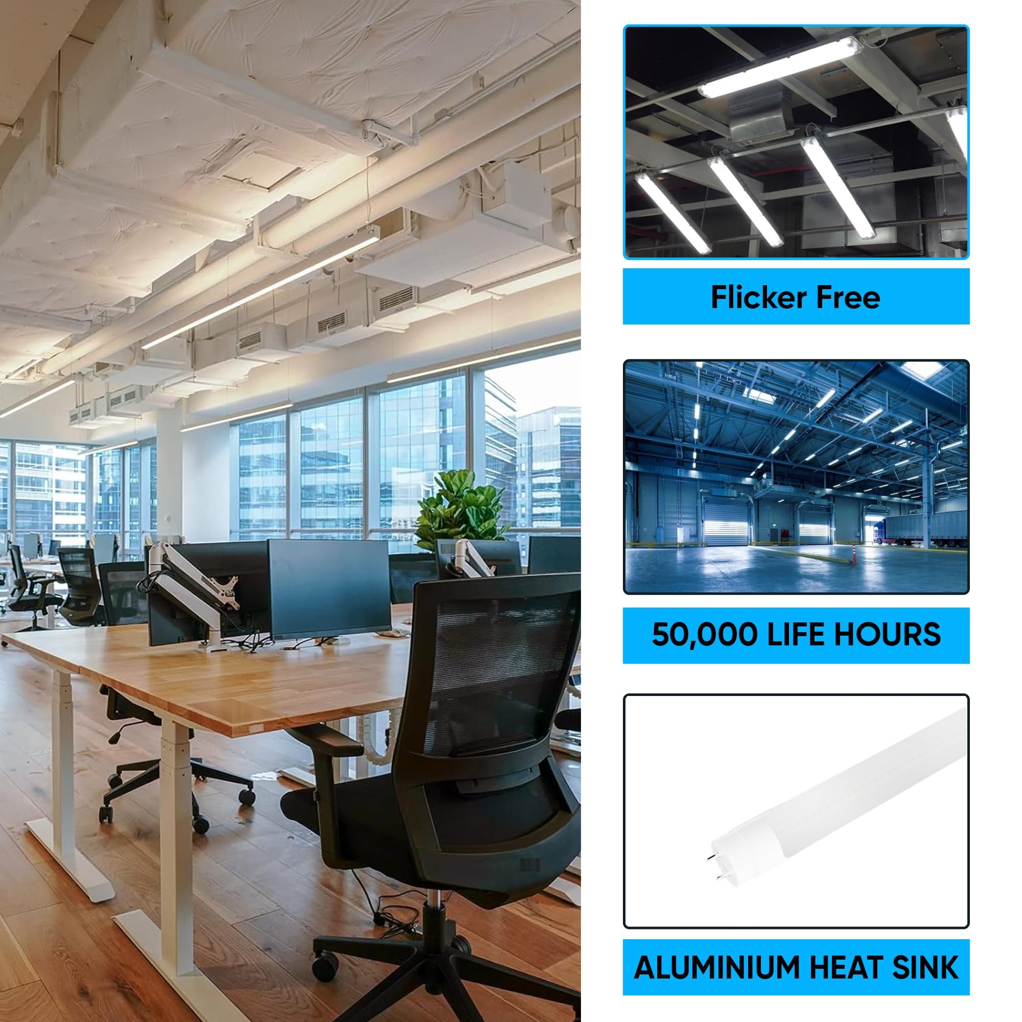 LEDMyplace 20W 4Ft LED Tube Light Bulb, Double Ended Ballast Compatible, Frosted Lens, 5000K Daylight White, 60W Replacement, for Office, Warehouse, Supermarket, Parking, Pack of 4