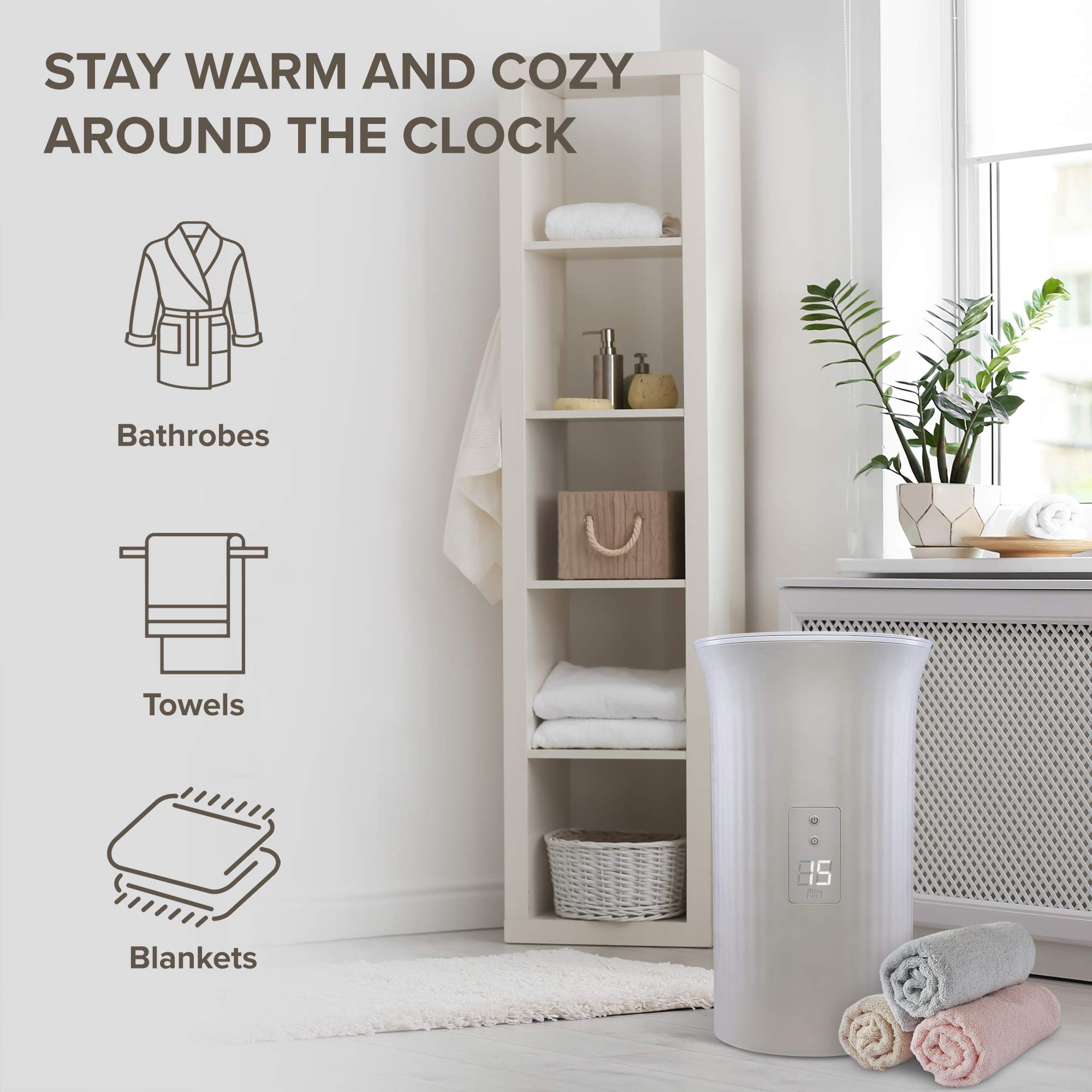 Live Fine Towel Warmer | Bucket Style Luxury Heater with LED Display, Adjustable Timer, Auto Shut-Off | Fits 40β x 70β Oversized Towel - Height 21.25 Inches and 12.9 Inches Wide
