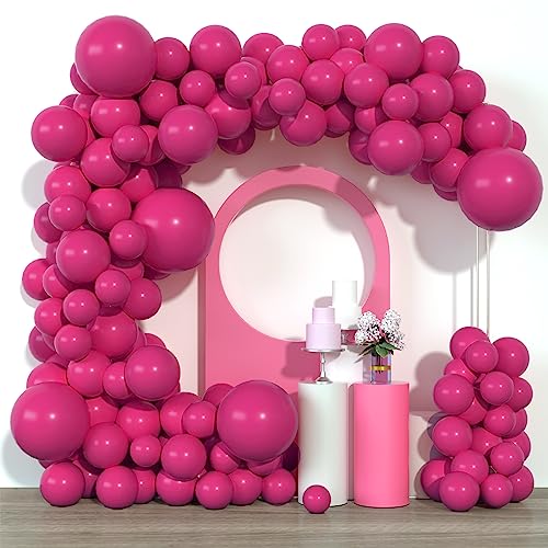 Hot Pink Balloons Garland Kit 105pcs 5/10/12/18 Inch Different Sizes Dark Fuschia Pink Balloon Arch for Baby Shower Birthday Party Decorations