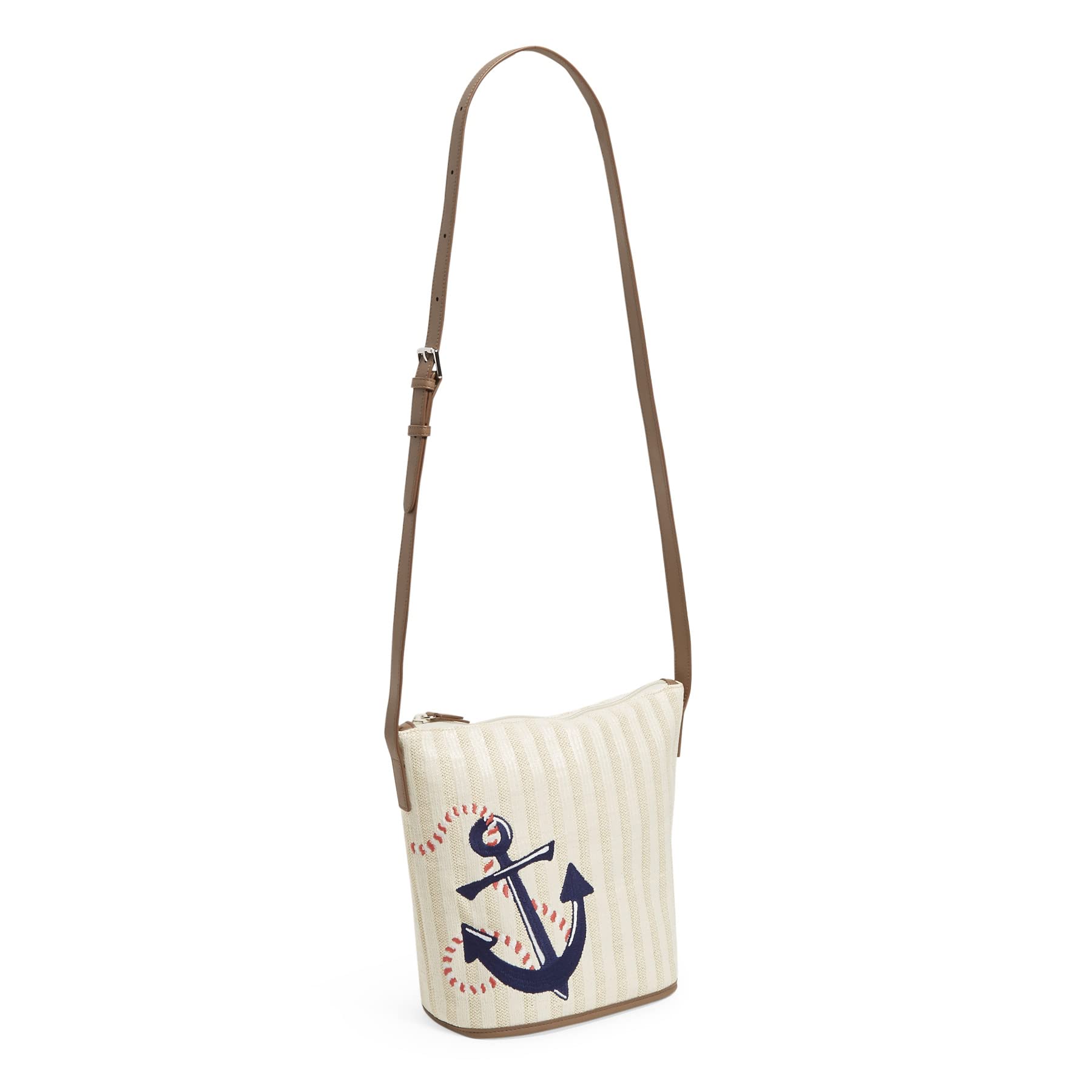 Vera Bradley Women's Straw Bucket Crossbody Purse, Adrift Coral Blue, One Size