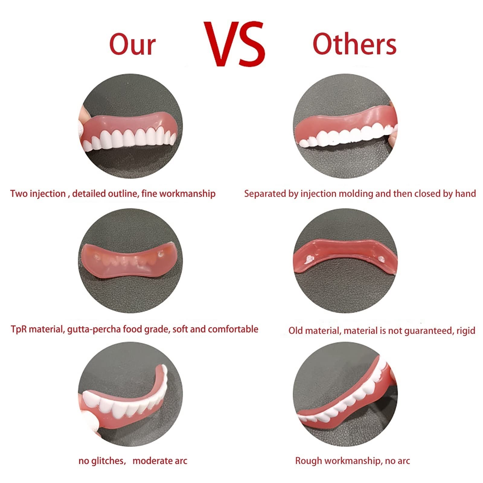 Fake Teeth for Missing Teeth - Upper and Lower Dentures - Realistic Veneers Teeth for Women and Men(2PCS)
