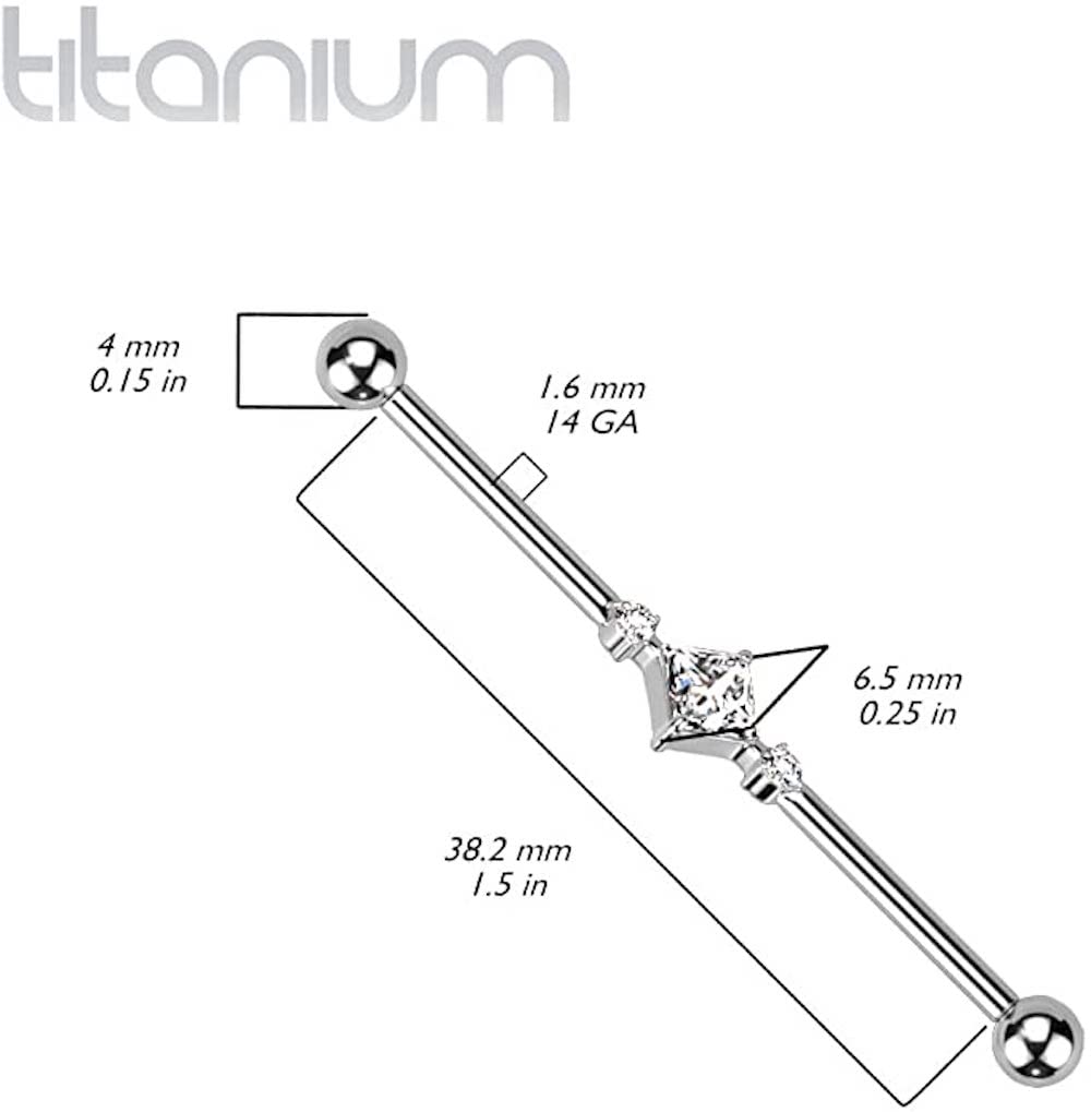 Covet Jewelry Titanium Internally Threaded Industrial Barbell With 2 Round CZ and Square Center (Gold/Clear)