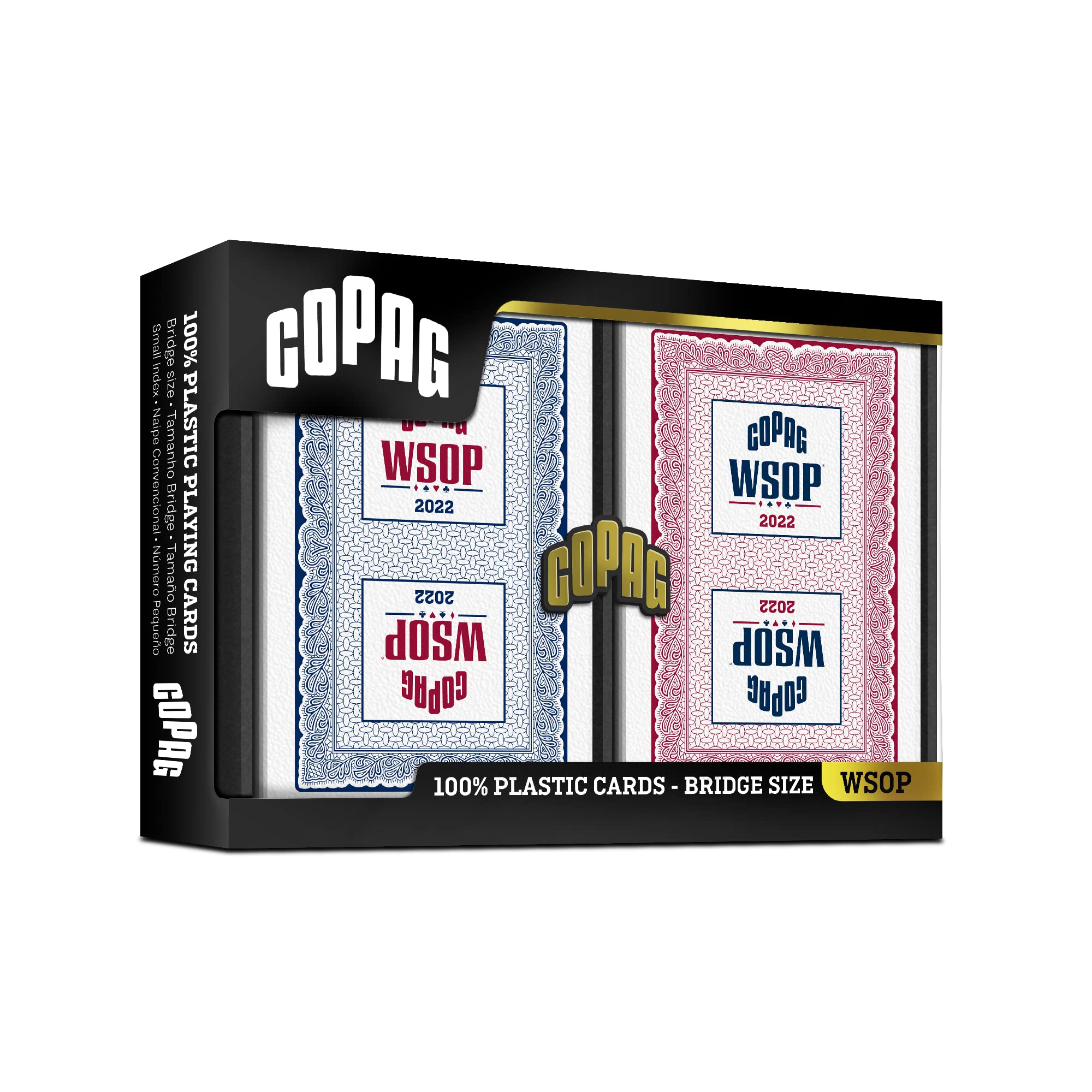 Copag 2022 WSOP World Series of Poker 100% Plastic Playing Cards, Bridge Size Regular Index Red/Blue Double Deck Set