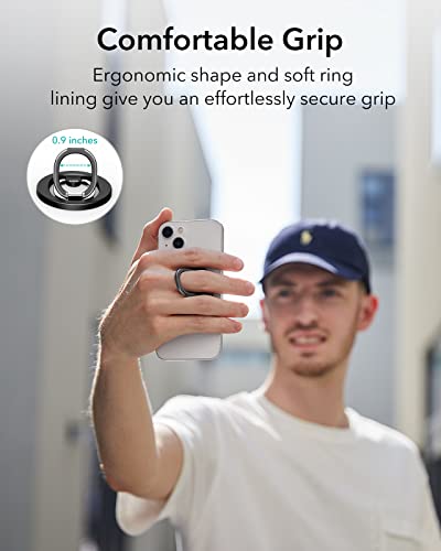 ESR for MagSafe Ring Holder (HaloLock), MagSafe Phone Grip, Magnetic Phone Ring Holder, Magnetic Phone Grip with 2-Way Adjustable Stand for iPhone 16/15/14/13/12 Series, MagSafe Accessories, Black