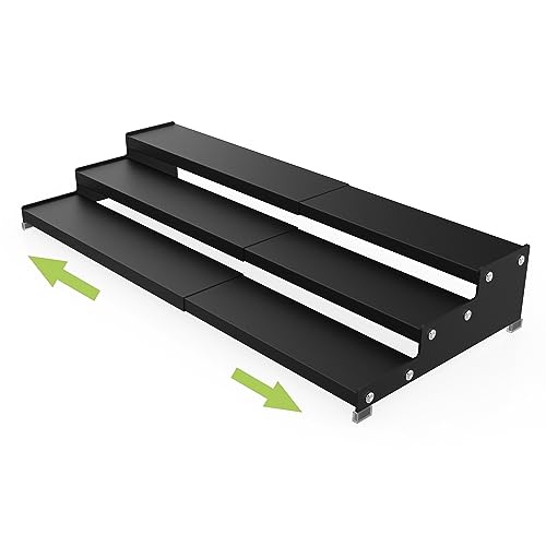 Jojocross Spice Rack Organizer for Cabinet, 3-Tier Expandable Spice Storage,Great for Kitchen Cabinet,Cupboard,Pantry and Countertop More 1 Pack/Black