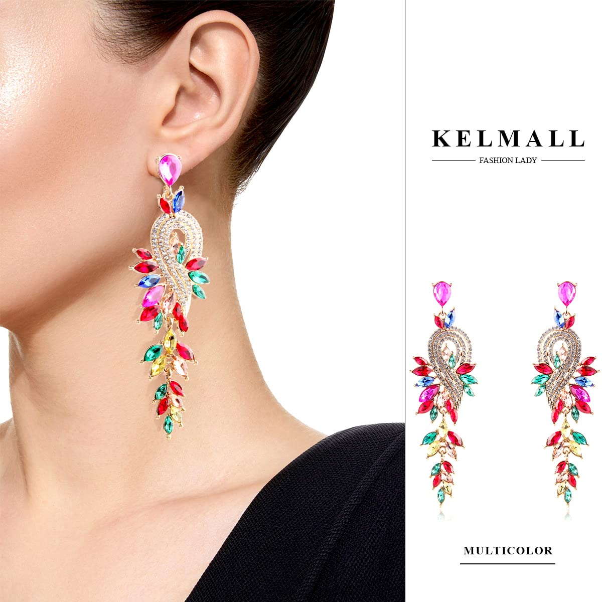 Crystal Chandelier Long Drop Dangle Earrings for Women Wedding Bridal Jewelry KELMALL COLLECTION