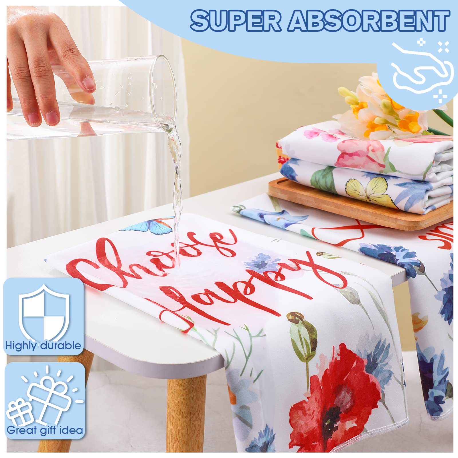 CHENGU 4 Pack Spring Kitchen Towels, Absorbent Dish Towels for Kitchen, Reusable Cleaning Towels Decorative Set, Kitchen Towel Terrycloth Tea Towels, Hand Towel for Kitchen (Wildflower Style)