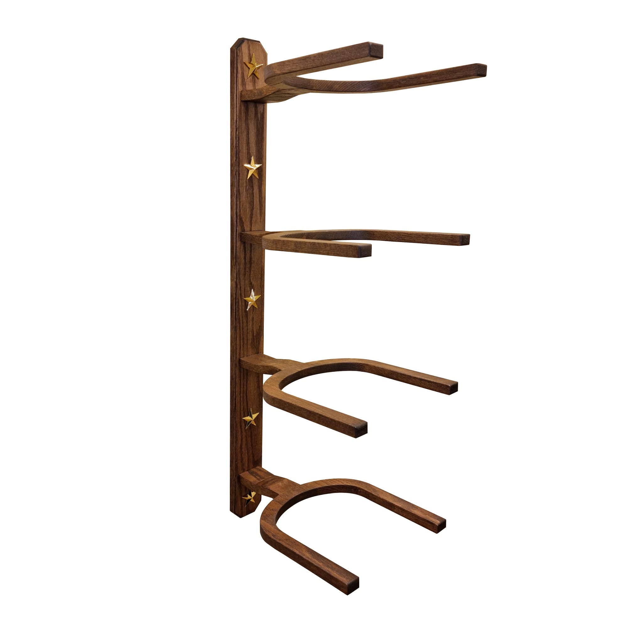 Cowboy Hat Rack - Made from Solid Oak - with Solid Copper 24 Carat Gold Plated Stars - 4 Hat Cowboy Hat Holder - No Veneer or Chipboard