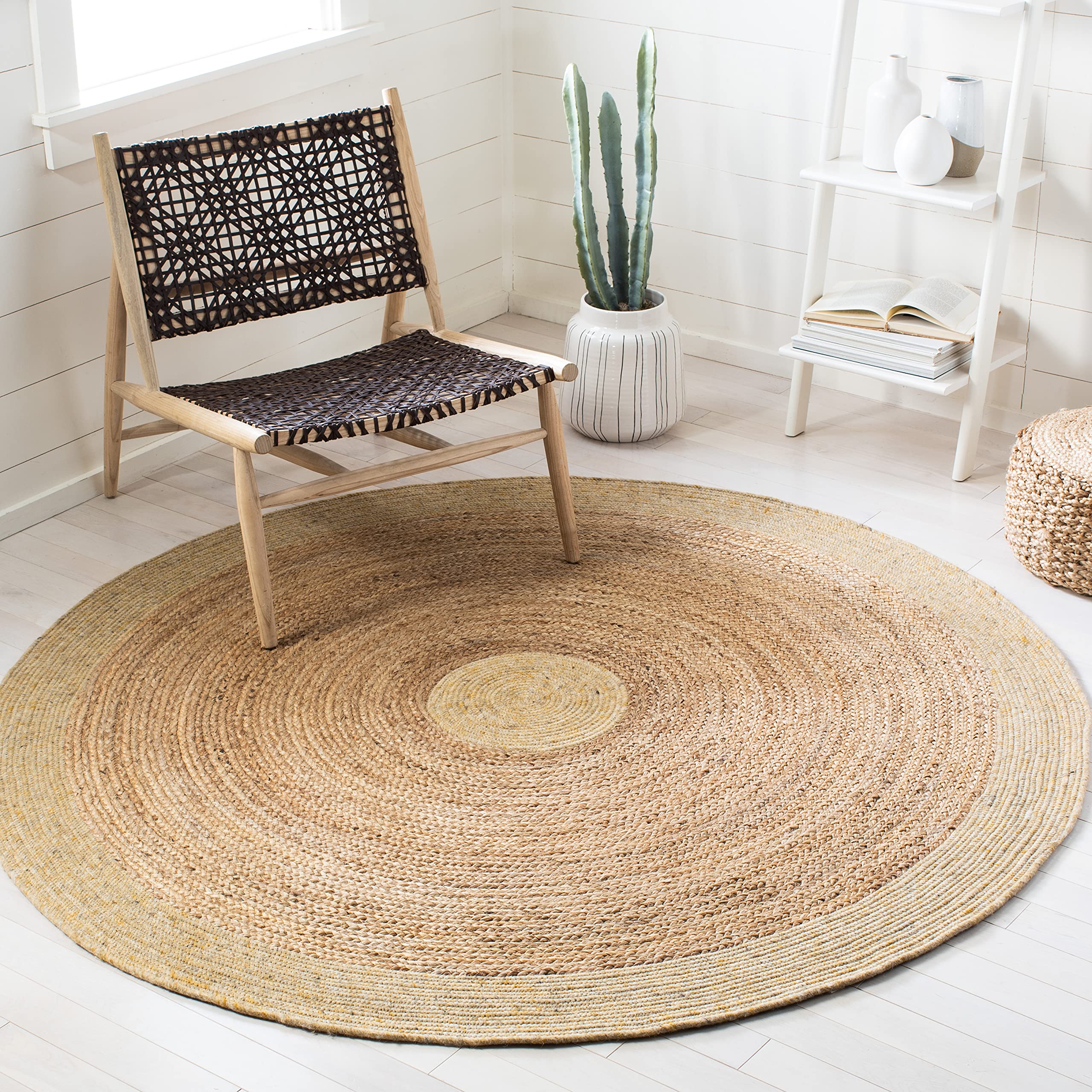 SAFAVIEH Braided Collection 3' Round Gold / Natural BRD910W Handmade Country Cottage Reversible Jute Area Rug