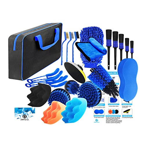 PL ZMPWLQ 22 pcs Car-Cleaning-Tool-Set Auto-Detail-Brush-Kit Car-Detailing-Brushes-Set Cleaning Car Kit Wash Brush Cleaning Tools Kit for Vehicles Inside & Outside Blue Car Detailing Brush Drill Brush