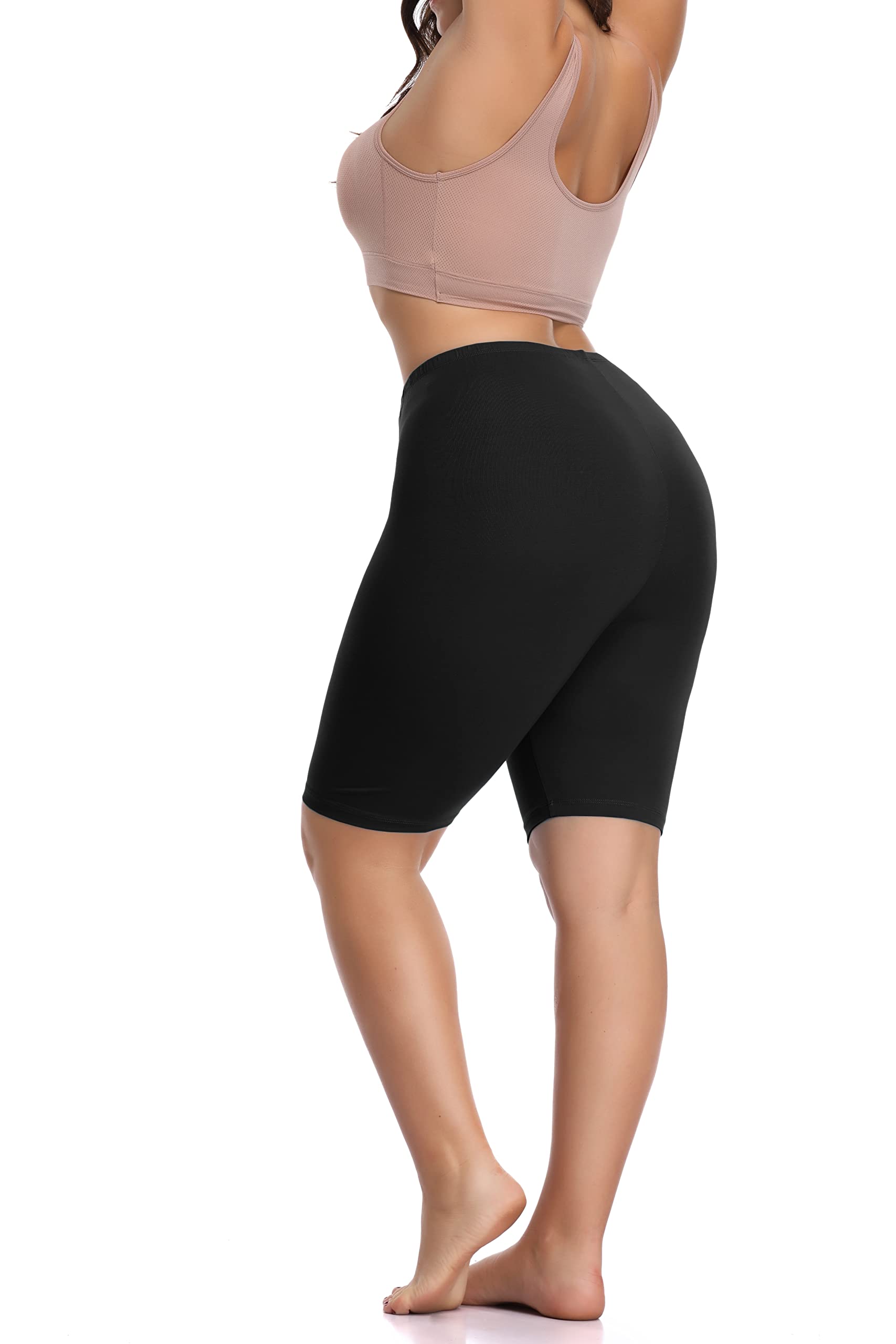 Crystal Dew Women's Workout Leggings Plus Size Middle Shorts Stretchy Yoga Sport Pants for Ladies