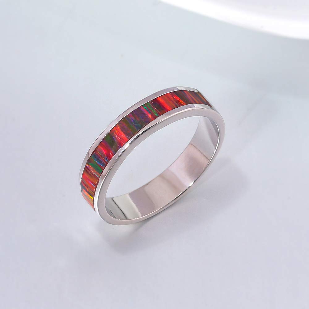 CiNily Orange Opal Wedding Band Ring Sterling Silver Plated Eternity Engagement Stackable Ring Size 7