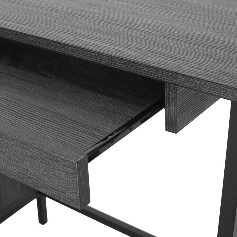 Computer Desk with Keyboard Tray, 43” Gaming Desk with Drawers & Storage, Rustic Home Office Desks Corner Table for Bedroom Office Work (Gray)