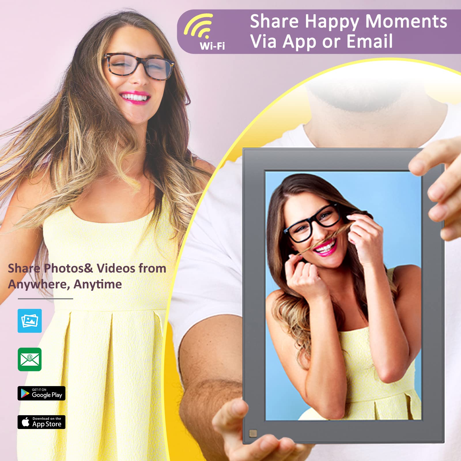 Digital Picture Frame 10.1 inch Digital Photo Frame - Smart WiFi Frame 1280x800 HD IPS Touch Screen, 16GB Electronic Picture Frame Slideshow, Share Photos and Videos via APP Email, Free Cloud Storage