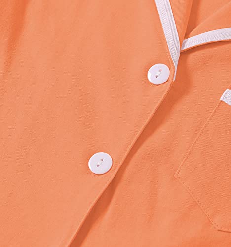 LYANER Women's Pajamas Set Button Short Sleeve Shirt with Shorts Set PJs Loungewear Light Orange Small