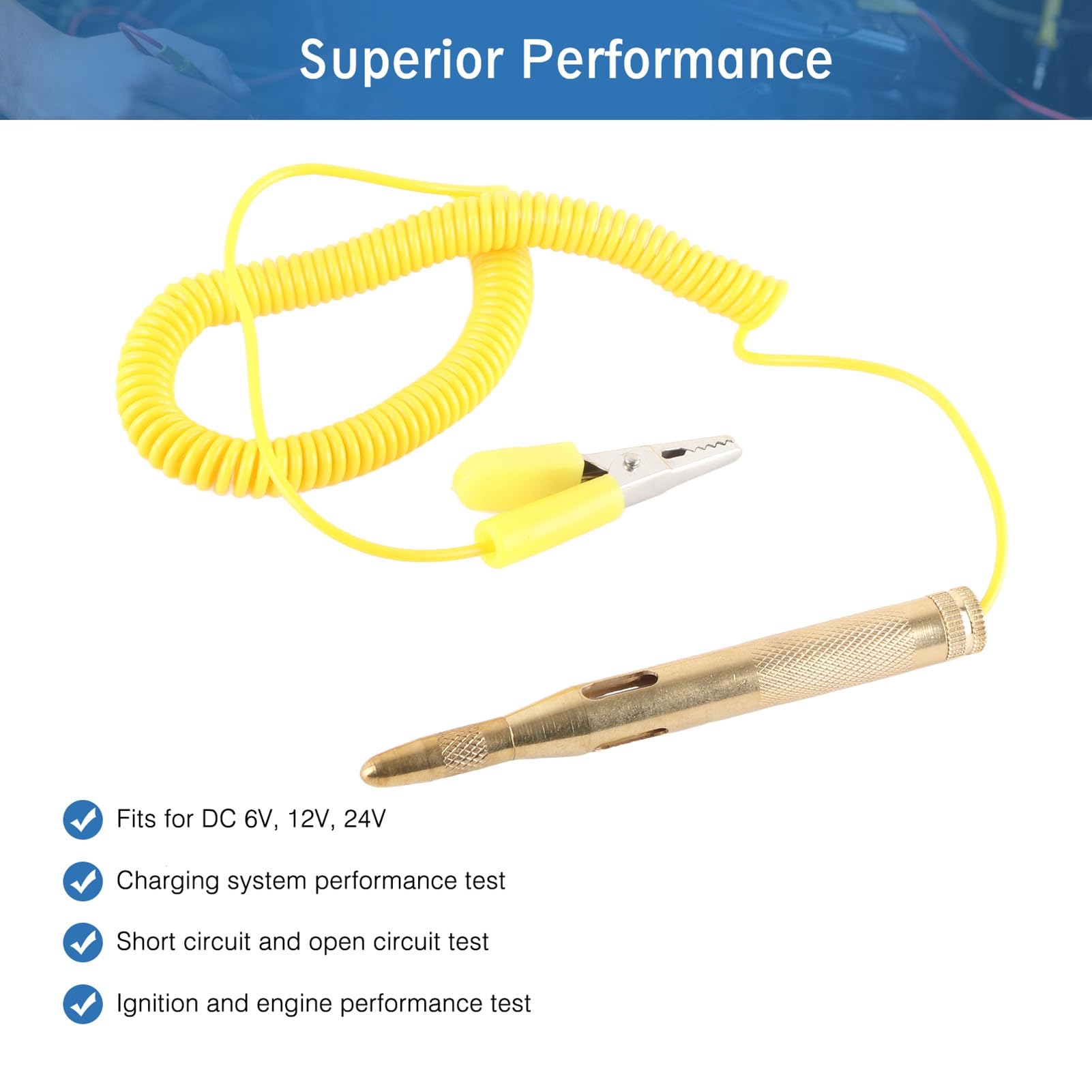 Circuit Tester Light Bulb, 100cm/ 39.3in Cable Length Auto Car Vehicle Circuit Tester DC 6V 12V 24V Light Bulb Voltage Test Pen Pencil with Stainless Probe
