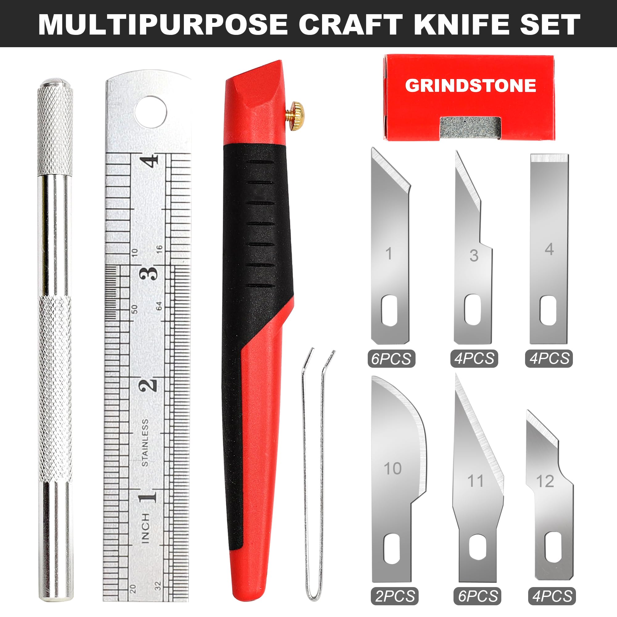 FASTPRO 31-Piece Precision Hobby Knife Set, Craft Knife with 26pcs Blades, Exacto Knife Set Included Tweezers, Grindstone, Steel Ruler and Storage Case, for Art Work, Scrapbooking, Stencil, Modeling