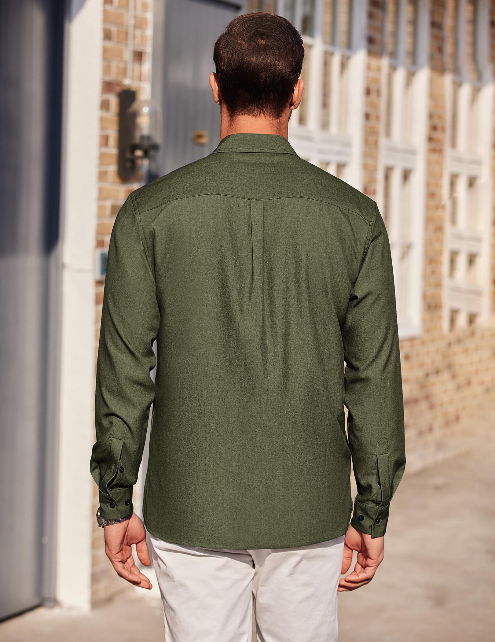 COOFANDY Mens Casual Dress Shirts Slim Fit Button Down Shirt with Two Chest Pockets Army Green