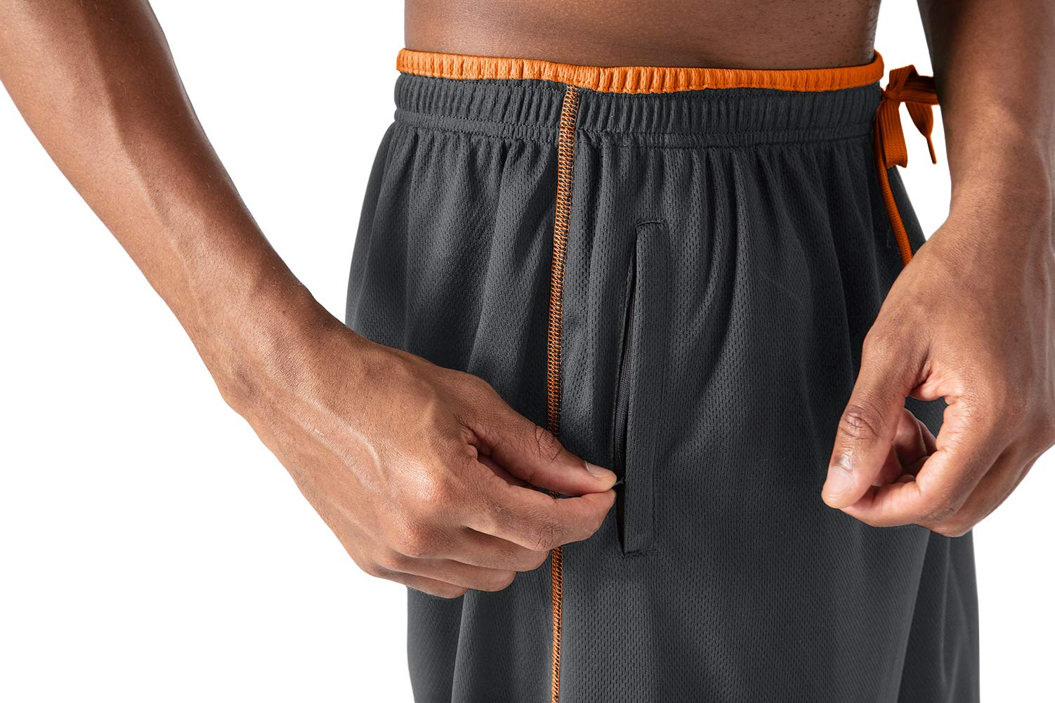 CRYSULLY Men's Wrinkle-Free Stretch Elastic-Waist Drawstring Track Gym Cycling Pants Grey Orange
