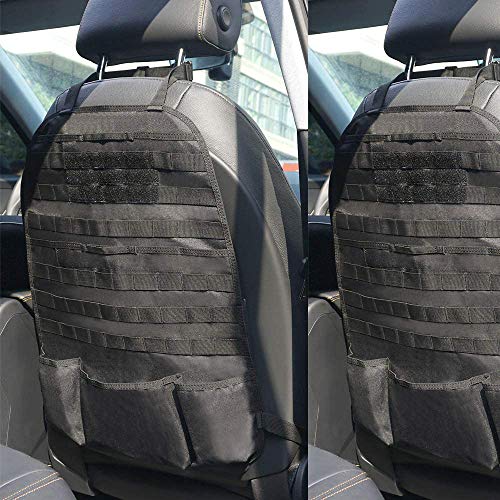 Car Backseat Organizer Tactical Molle Panel Seat Back Protector Cover Nylon Vehicle Car Back Seat Cover Pocket Storage (Black-2pc)