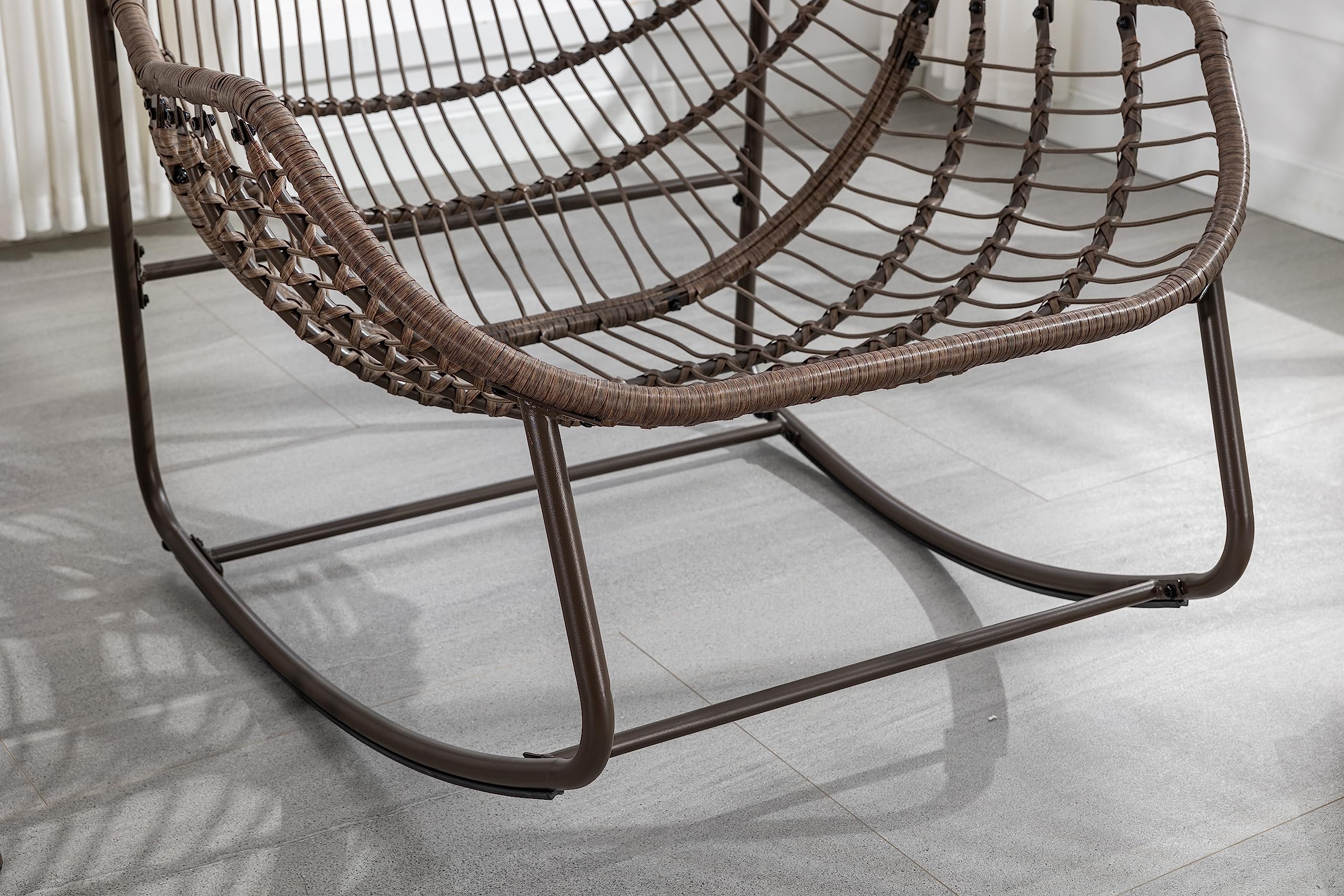 kikuwa Patio Rocking Chair, Indoor & Outdoor Backyard Oversized Rattan Egg Papasan Chairs, Comfy Upholstered Chairs, with Padded Cushion for Front Porch, Garden,Garden, Backyard (Grey)