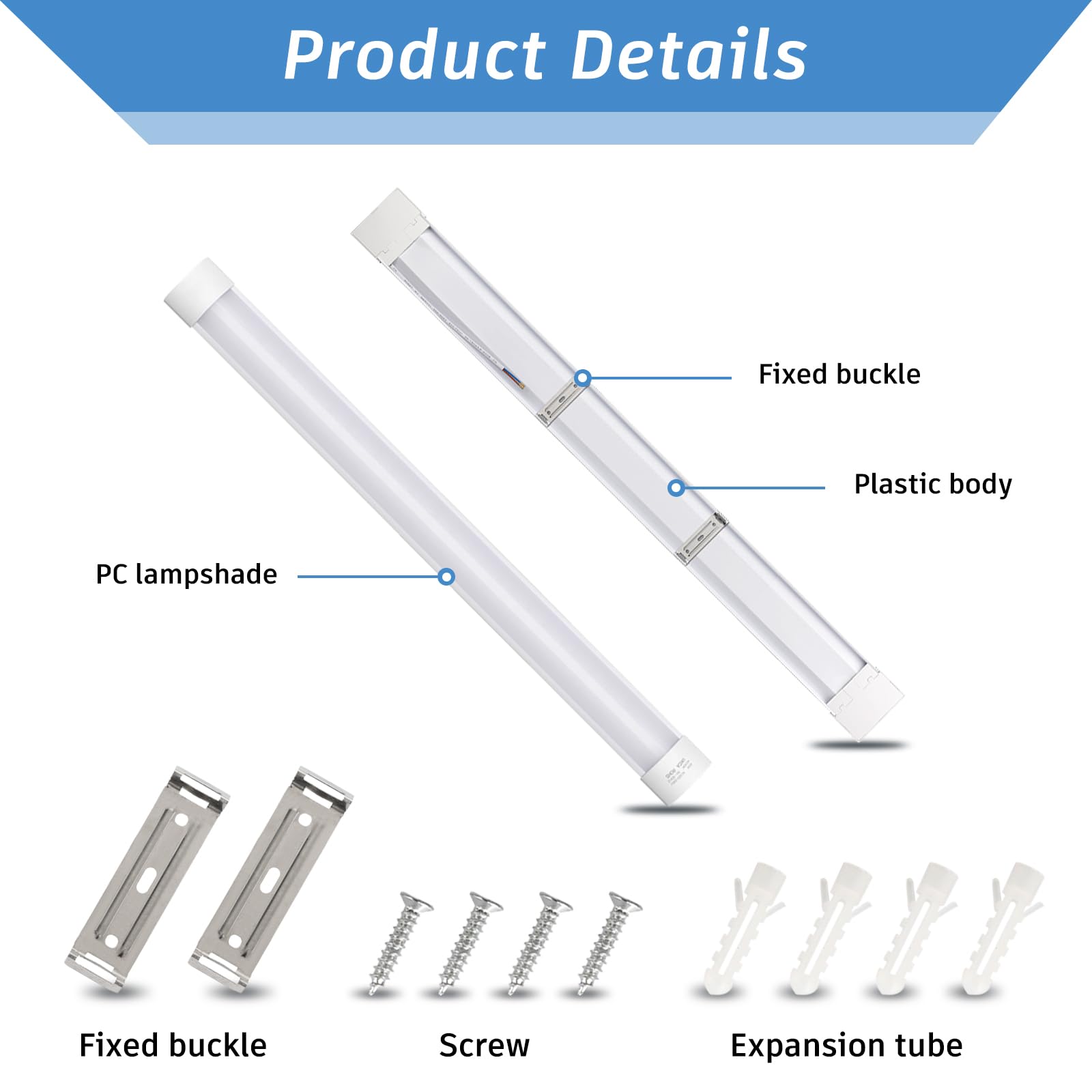 KILIPOL 4FT LED Batten Light, Ceiling Surface Mounted Slim Aluminum LED Tube Lights, 40W 4000K Neutral White for Office, Shop, Garage, Home, 2 Packs