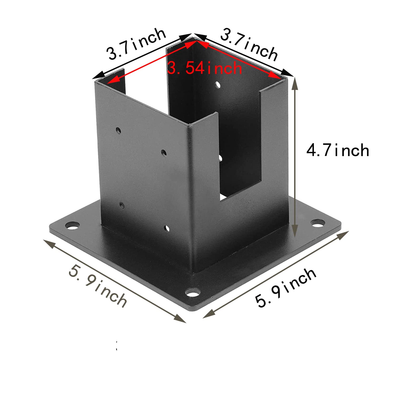Ceizext 4×4 Post Base 2 Pcs,Inner Size 3.54"x3.54"Post Anchors ,Black Powder Coated,Deck Post Brackets Pergola Brackets Fence Kit Mailbox Mount