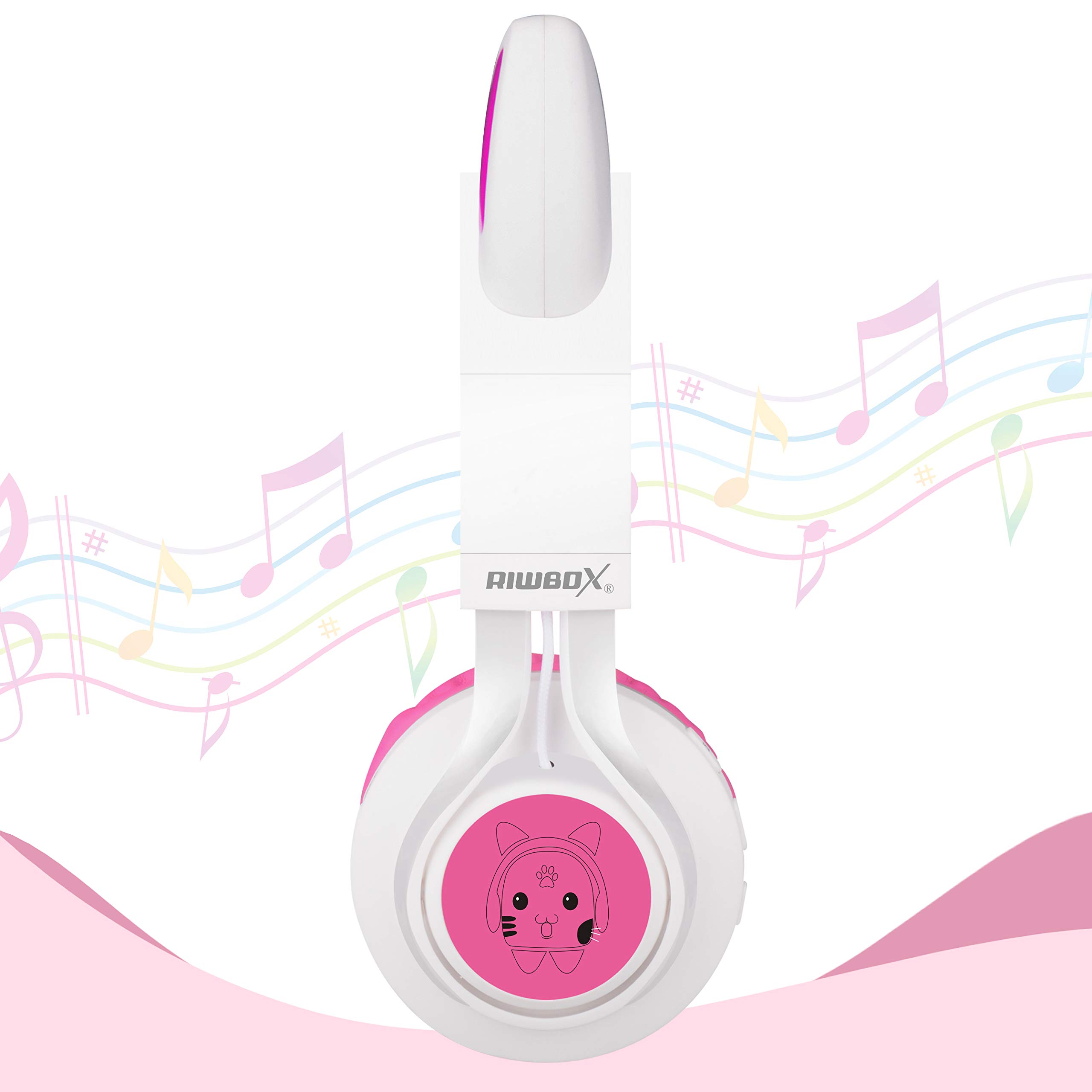 Riwbox CT-7 Cat Ear Bluetooth Headphones, LED Light Up Bluetooth Wireless Over Ear Headphones with Microphone and Volume Control for Travel/School/Smartphones/Laptop/PC/TV